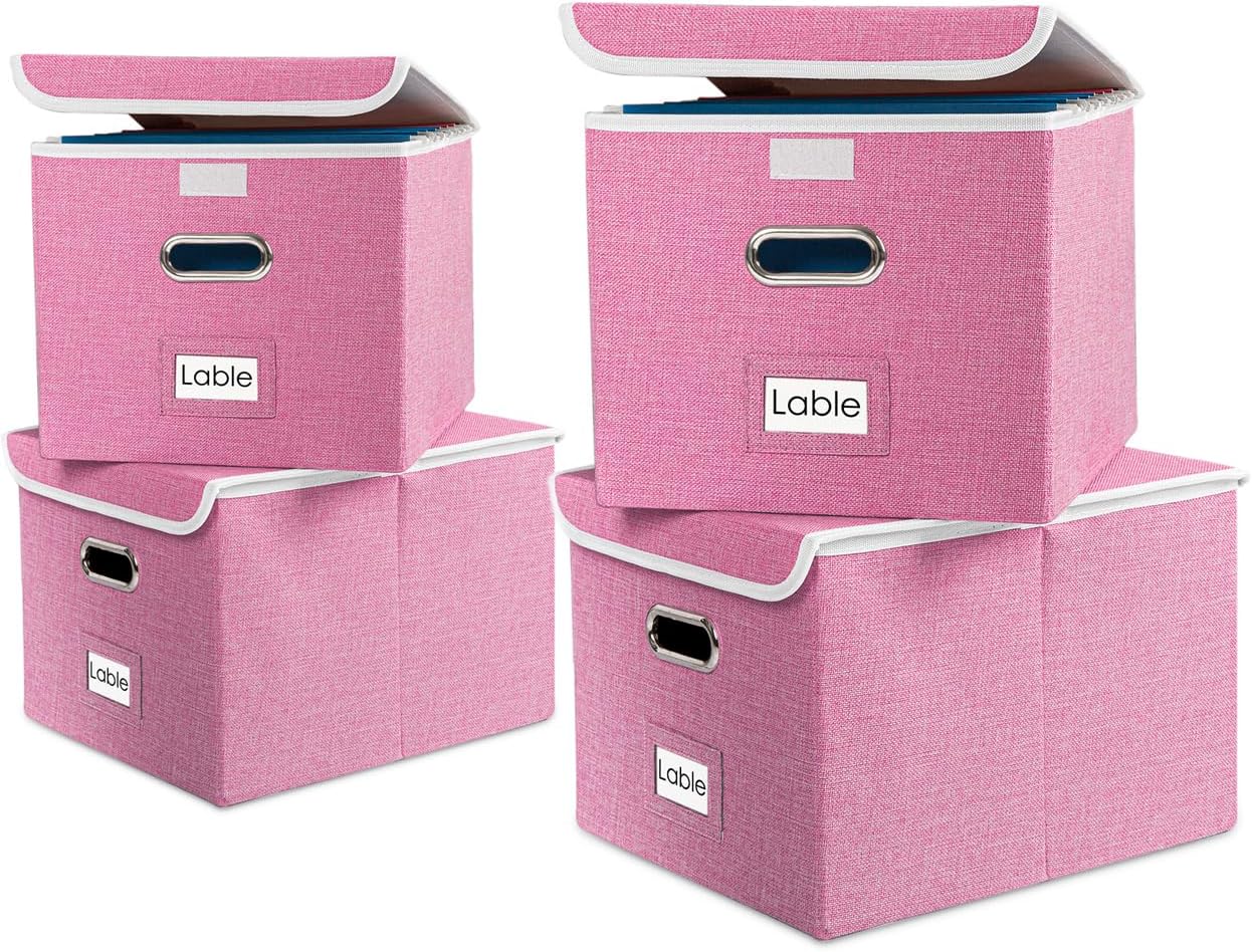 Wellsay File Organizer Box - Set of 4 Collapsible Decorative Linen ...