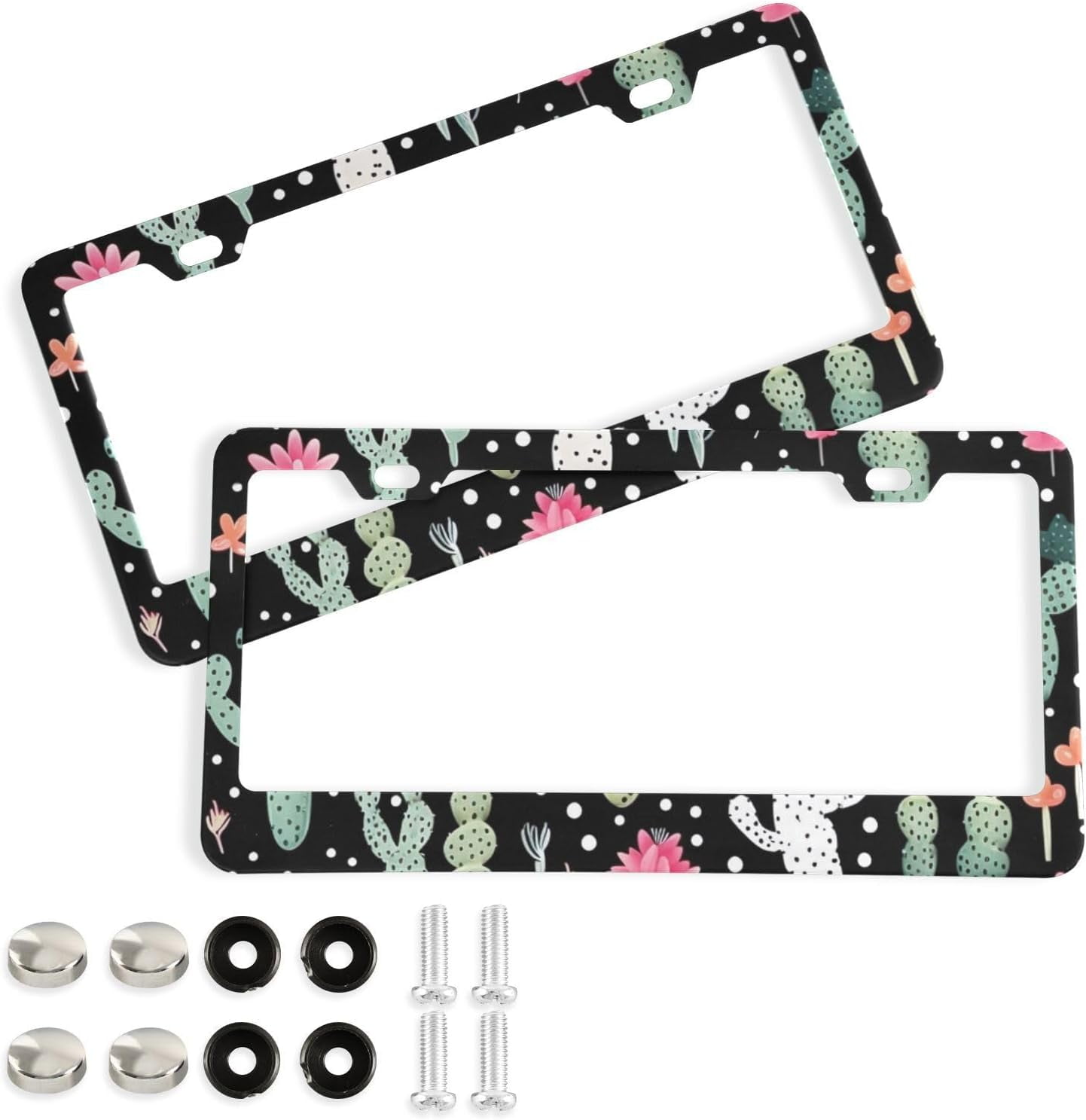 Wellsay Floral Cactus 2 Pack License Plate Frames,Universal Aluminum ...