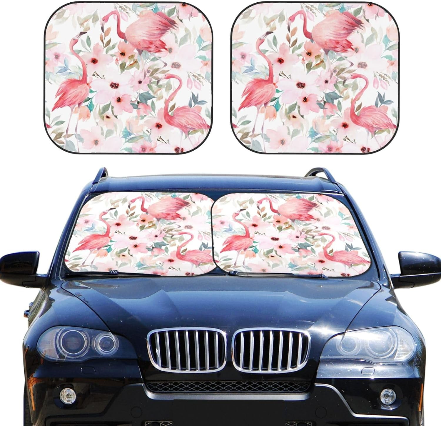 Wellsay Floral with Flamingo Car Windshield Sun Shade, Auto Foldable 2 ...