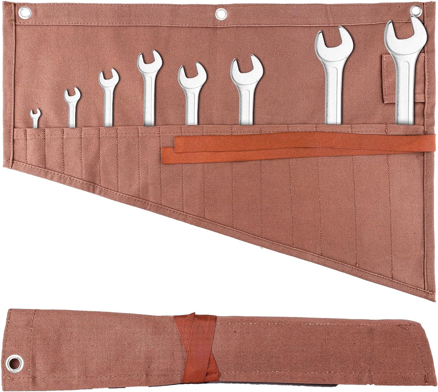 Wellsay Foldable 16-Pocket Wrench Roll Organizer, Roll up Wrench Pouch ...