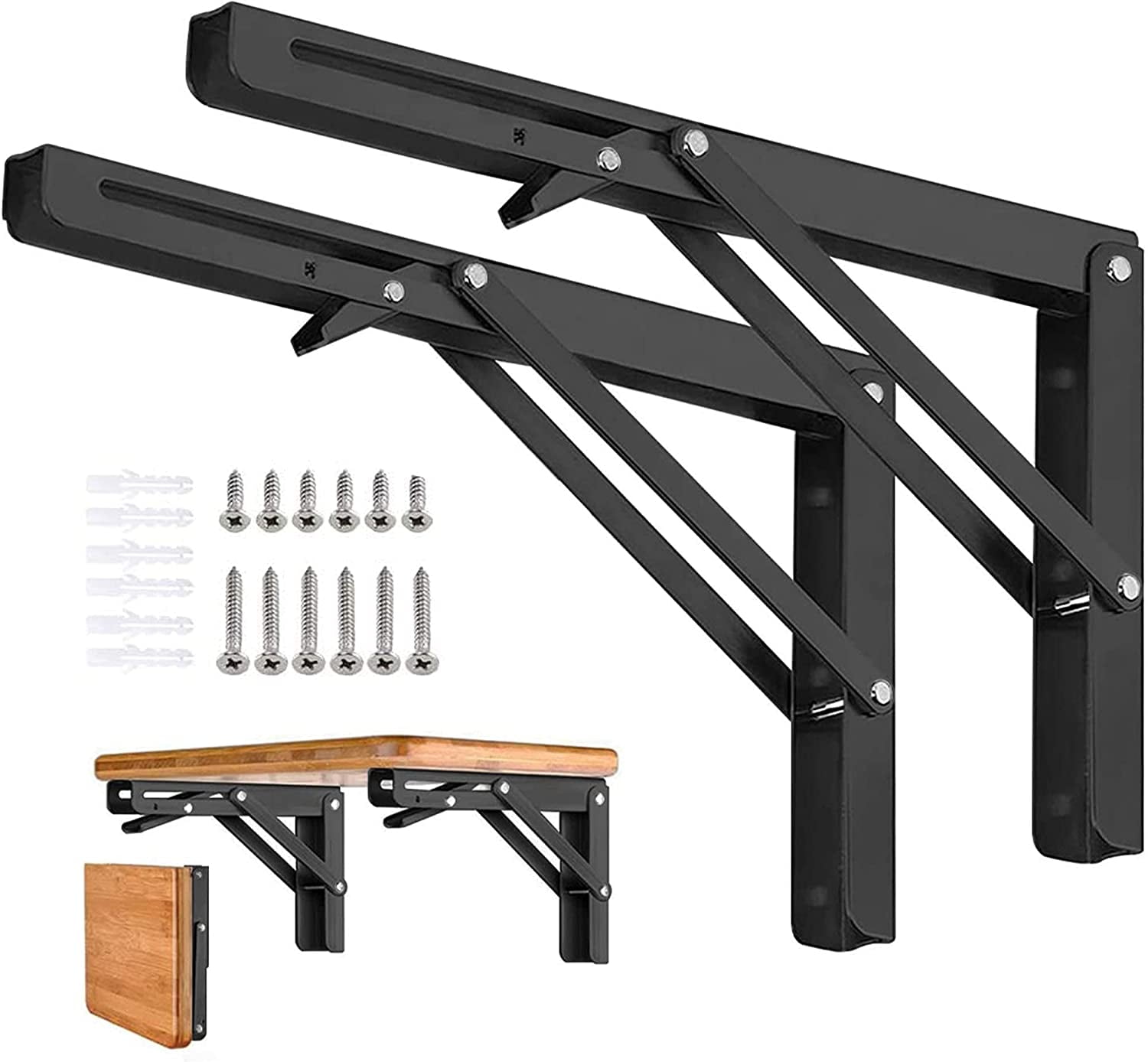 Wellsay Folding Shelf Brackets - 10 Inch 2 Pcs Heavy Duty Metal ...