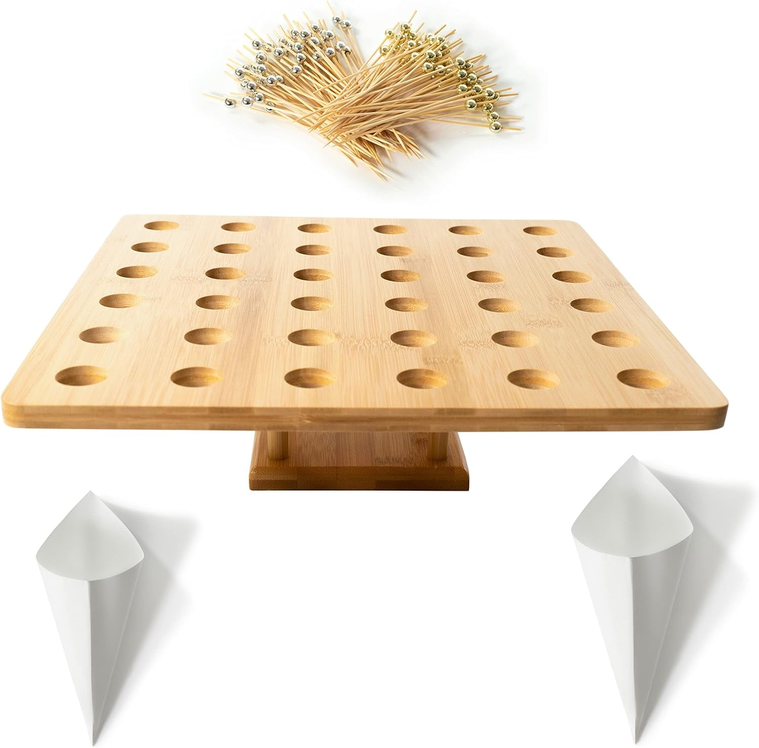 Wellsay Food Cone Stand - 36 Holes - Bamboo - Complete with 100 Premium ...