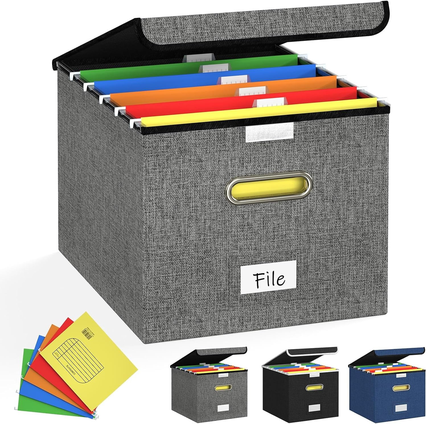 Wellsay Forogic Collapsible File Organizer Box with Lid & Slide Handles ...