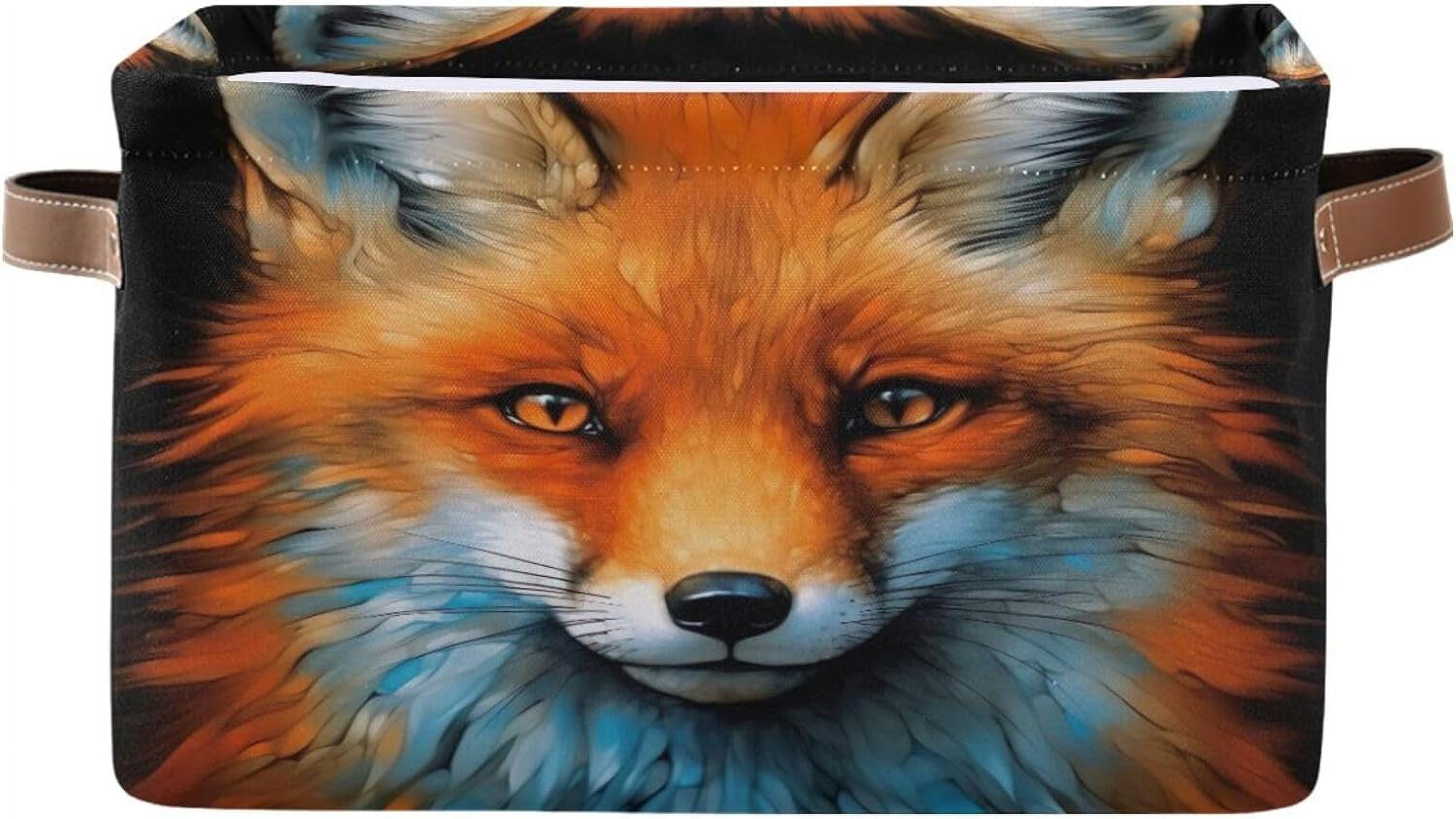 Wellsay Fox Drawing Storage Bins Foldable Canvas Fabric Storage Basket ...