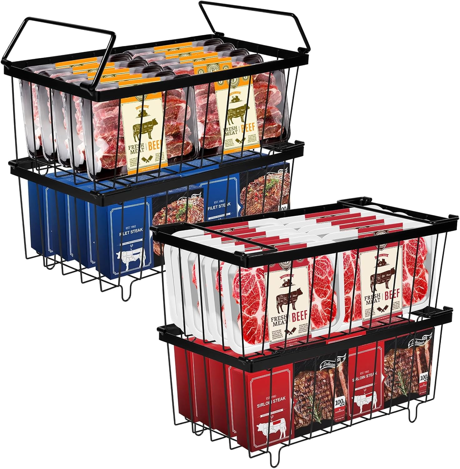 Wellsay Freezer Organizer Bins with Handle, 6 Pack Stackable Chest ...