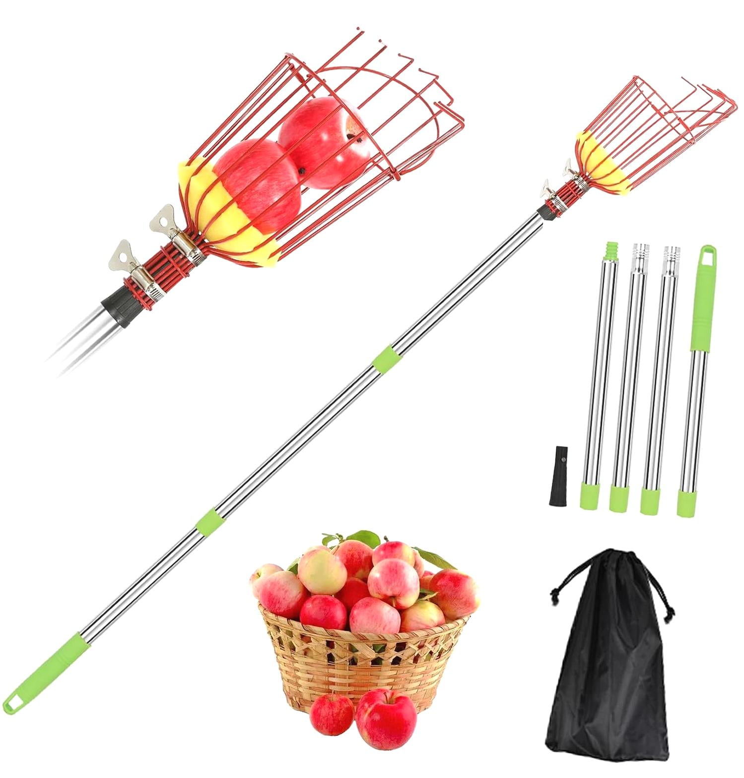 Wellsay Fruit Picker Pole with Basket, 5.5 Ft Adjustable Stainless ...