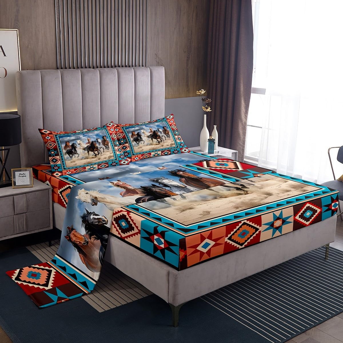 Wellsay Galloping Horse tted Sheet Ethnic Tribe Arrow Aztec Lattice ...