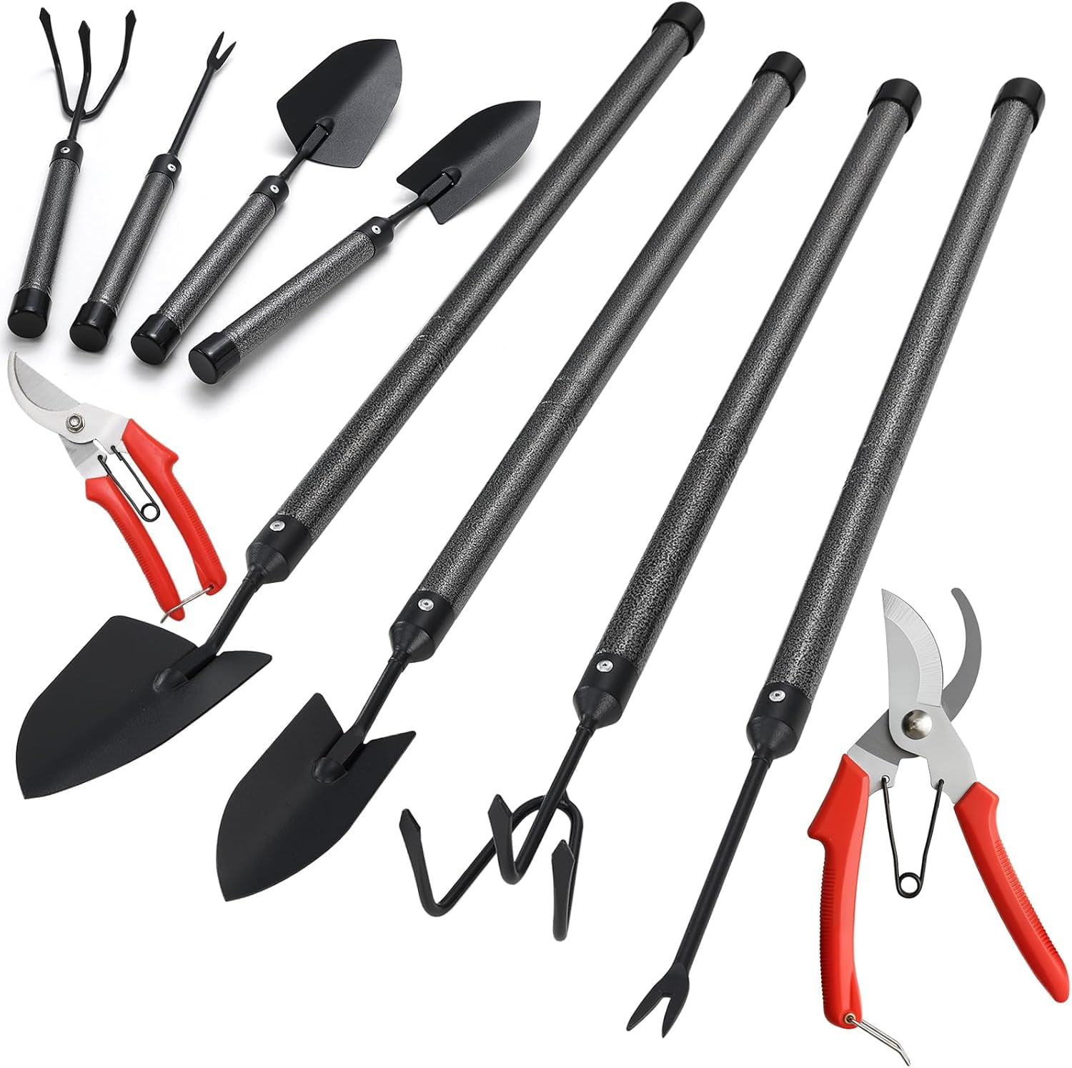 Wellsay Garden Tools Set with Extension Handles, 5 Piece Thick ...