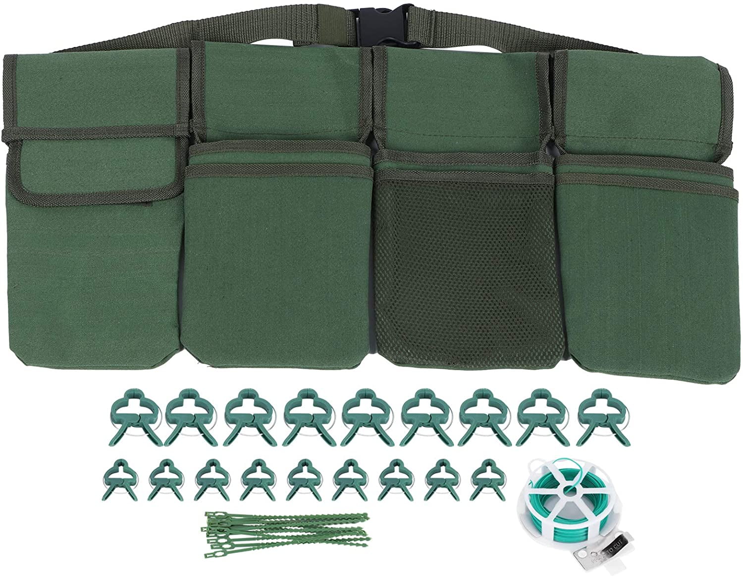 Wellsay Gardening Tools Set, Green Waist Bag Plant Support Clips ...