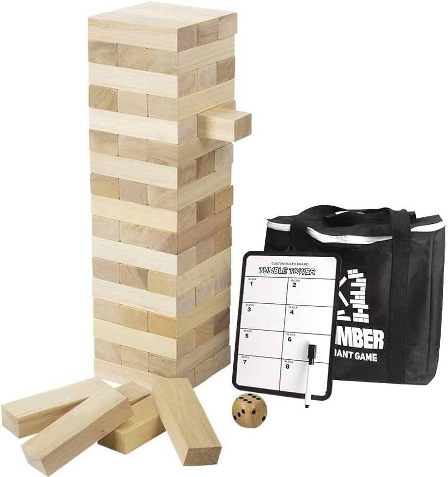 Wellsay Giant Tumble Tower with Dice & Game Board, 56 Pcs Large Size ...