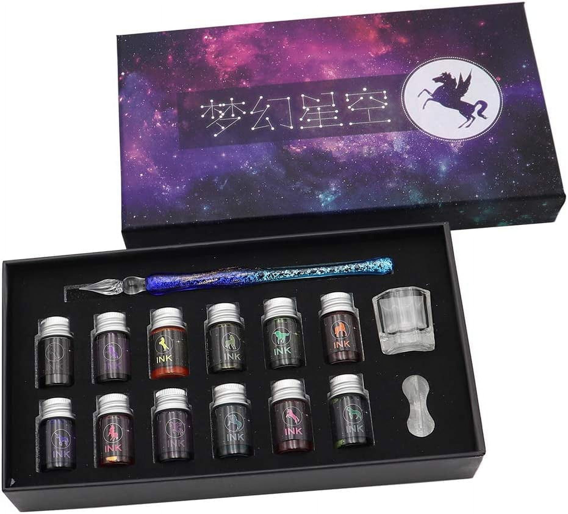 Wellsay Glass Pen Set, Cgraphy Set - 12 Colors Ink, Glass, Pen Holder ...