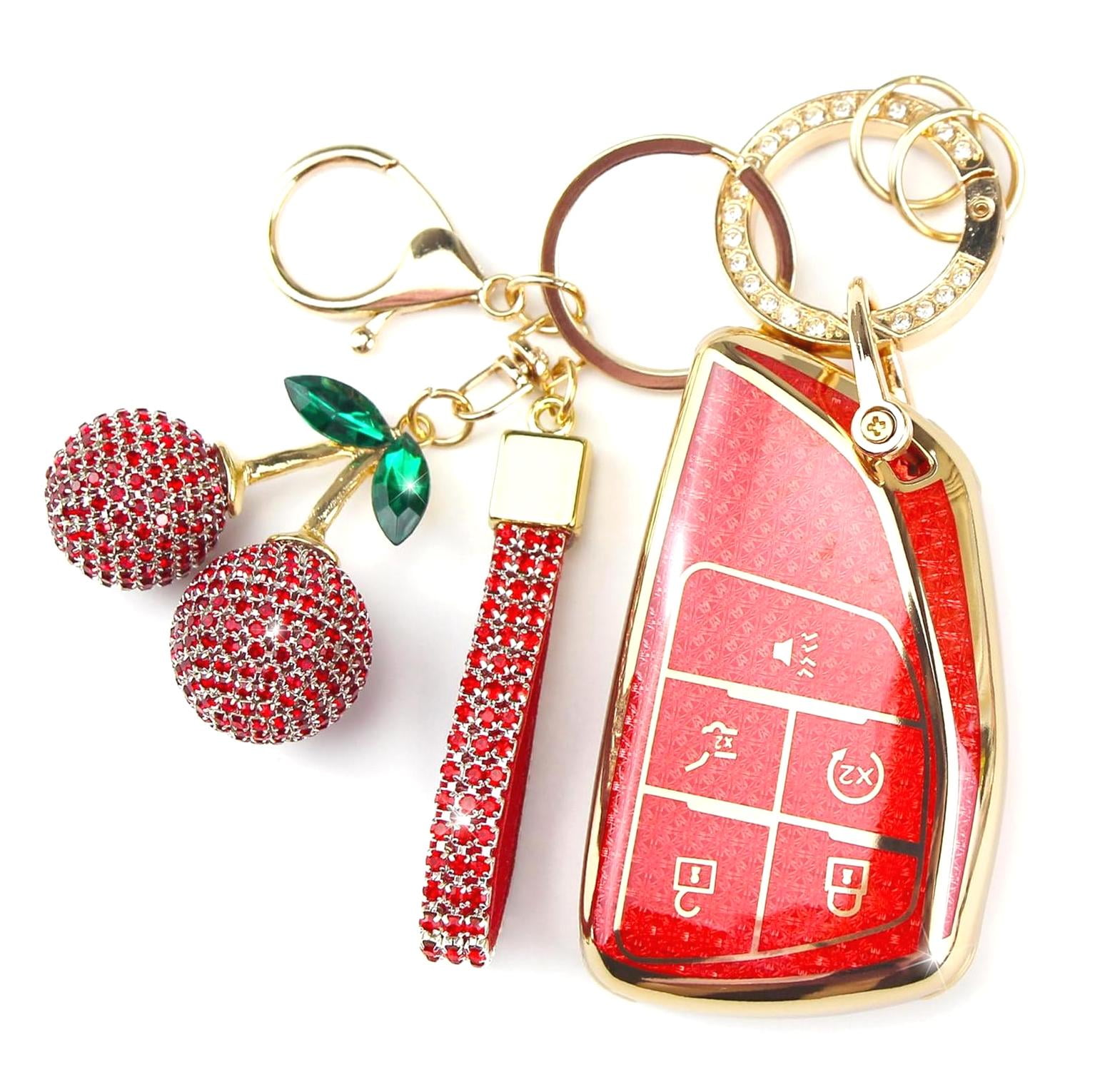 Wellsay Glittery Key Fob Protector with Cherry Charm, TPU Smart Key ...