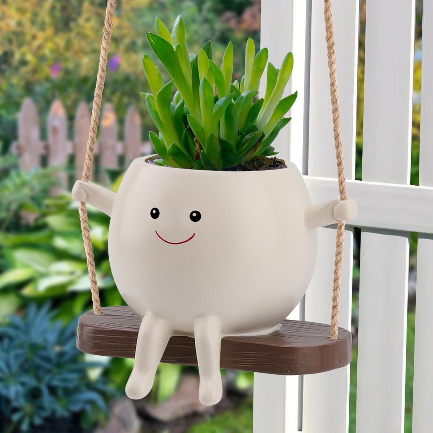 Wellsay Glossy Swing Smiley Face Planter Pot Head, Small Hanging ...
