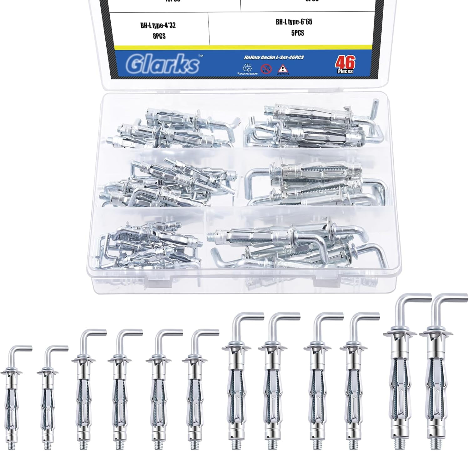 Wellsay Gls 46Pcs L-Shaped Hollow Wall Anchors Set, 6 Sizes Hollow Door ...