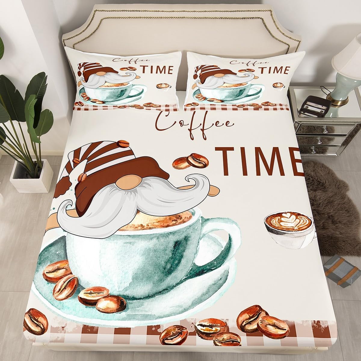 Wellsay Gnome tted Sheet Full, Coffee Time Bed Sheets, Brown Farmhouse ...