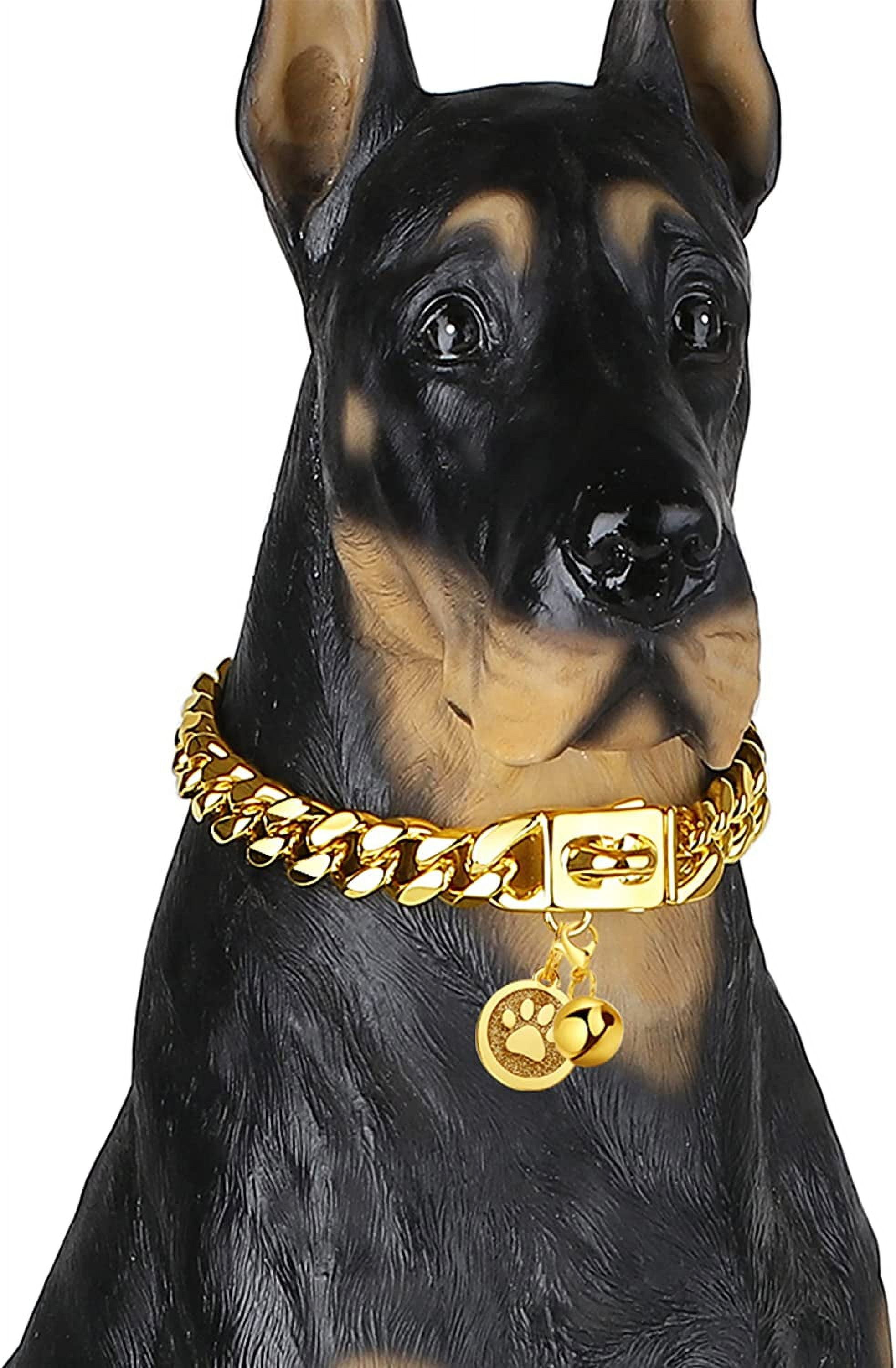 Wellsay Gold Dog Collar 12mm Cuban Link Collar with Secure Snap Buckle ...