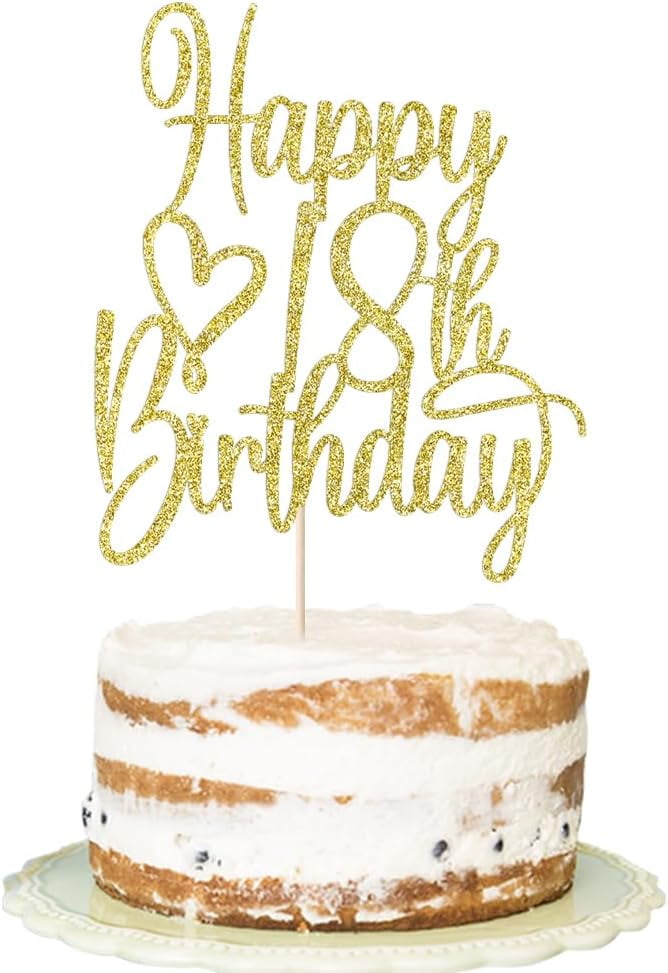 Wellsay Gold Glitter Happy 18th Birthday Cake Tor - Cheers to 18 Years ...