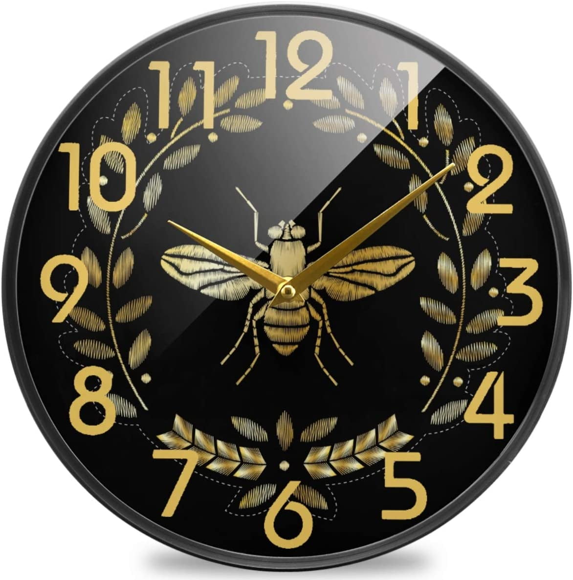 Wellsay Golden Bee Insect Pattern Round Wall Clock, 9.5 Inch Silent ...