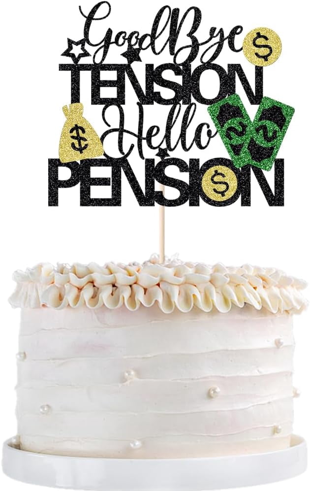 Wellsay Goodbye Tension Hello Pension Cake Tor,Black Glitter Happy ...