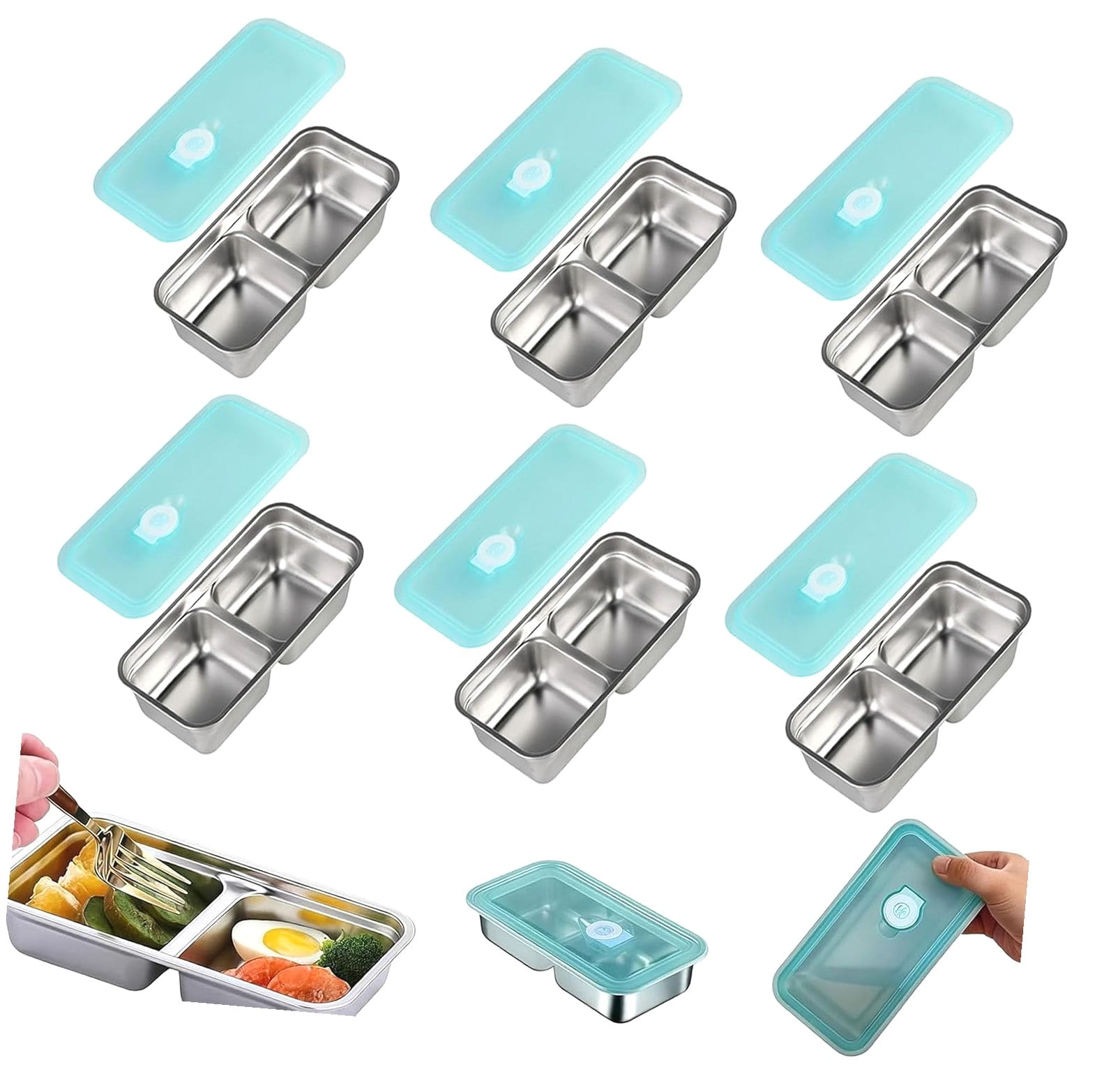 Wellsay Grab and Go Snack Containers, 6-Piece Steel Double Compartment ...