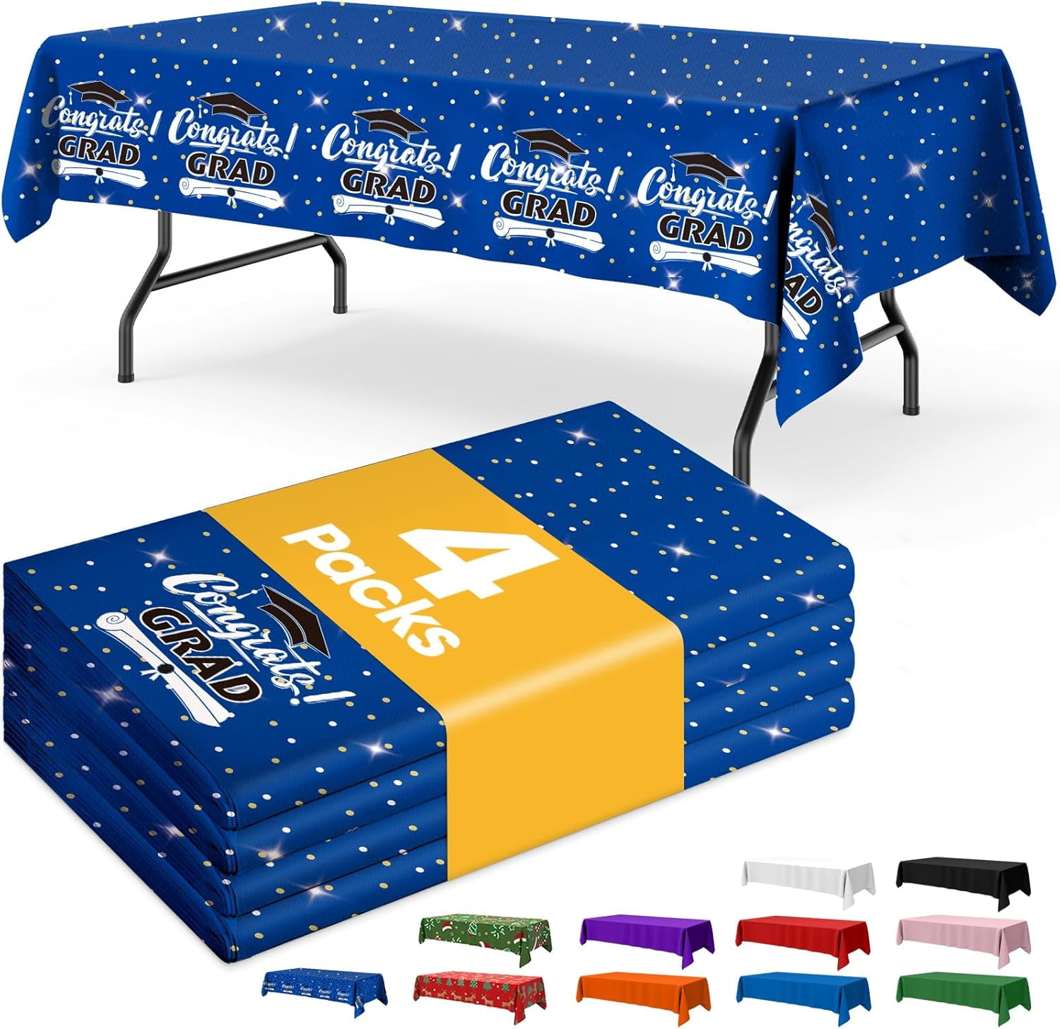 Wellsay Graduation Blue Plastic Table Cloth Rectangle Table 4 Pack, 54 ...