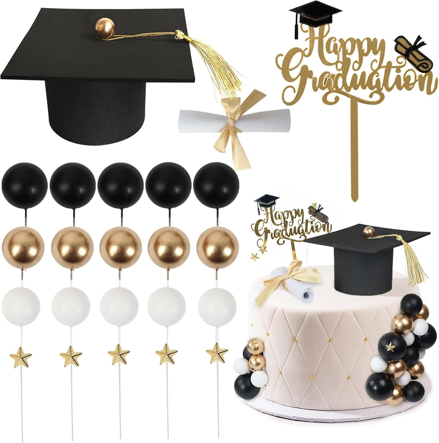 Wellsay Graduation Cake Tors - Graduation Cap Diploma Balls Congrats ...
