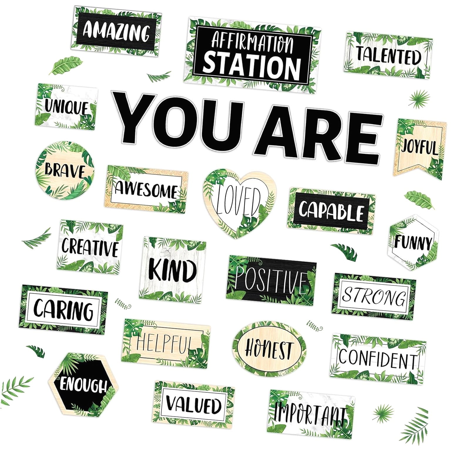 Wellsay Greenery Affirmation Station Bulletin Set Classroom Decorations ...