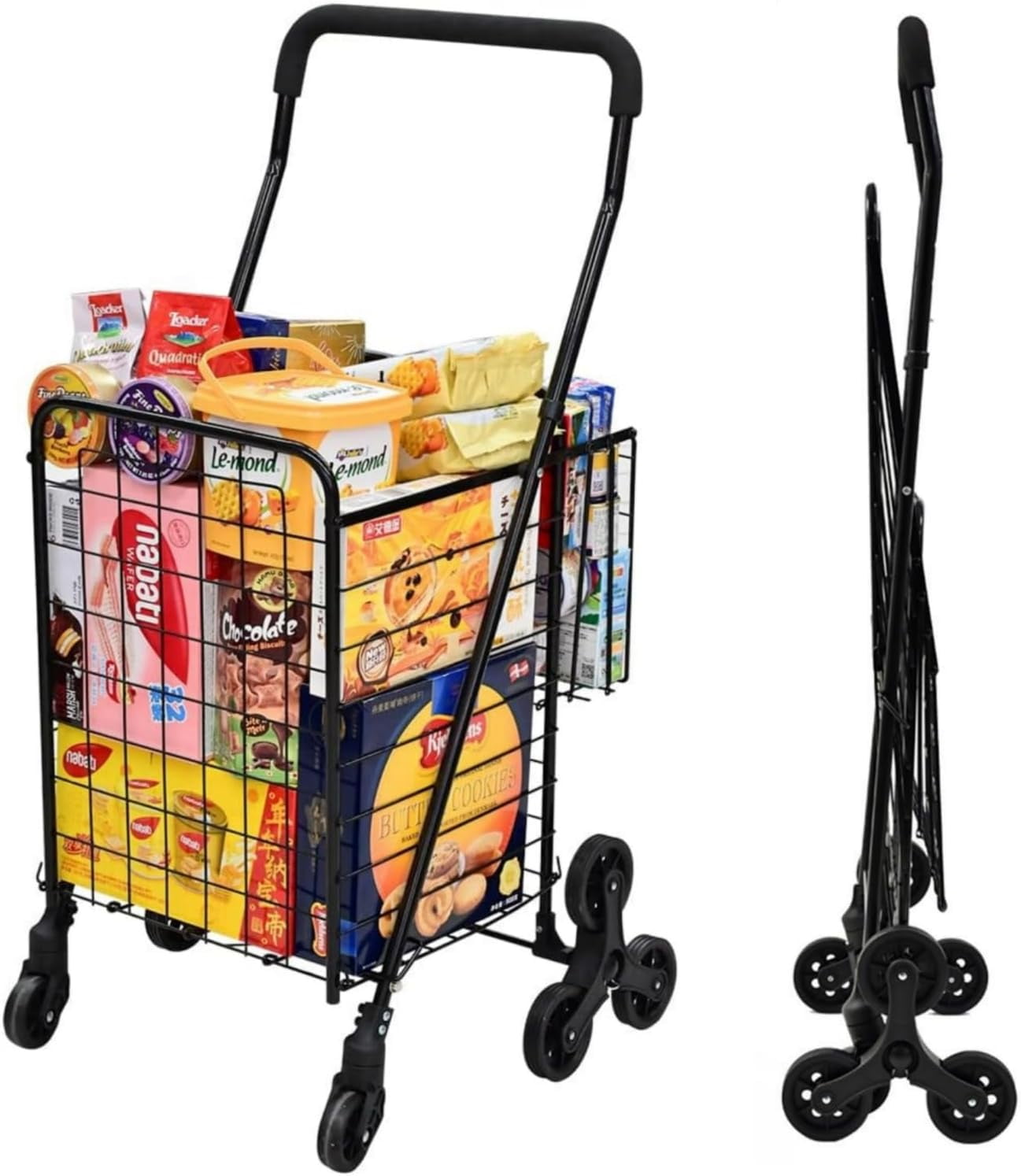 Wellsay Grocery Shopping Cart with 360° Rolling Swivel Wheels Stair ...