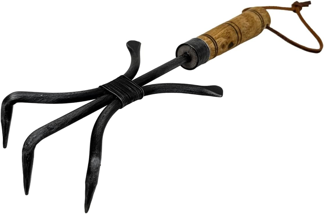 Wellsay Hand Forged Metal Garden Hand Rack Tools with Wooden Handle ...