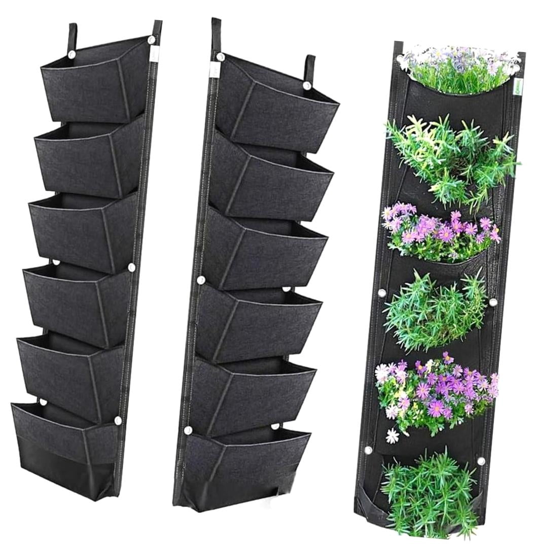 Wellsay Hanging Planters - 6-Pocket Vertical Wall Planters Planting ...