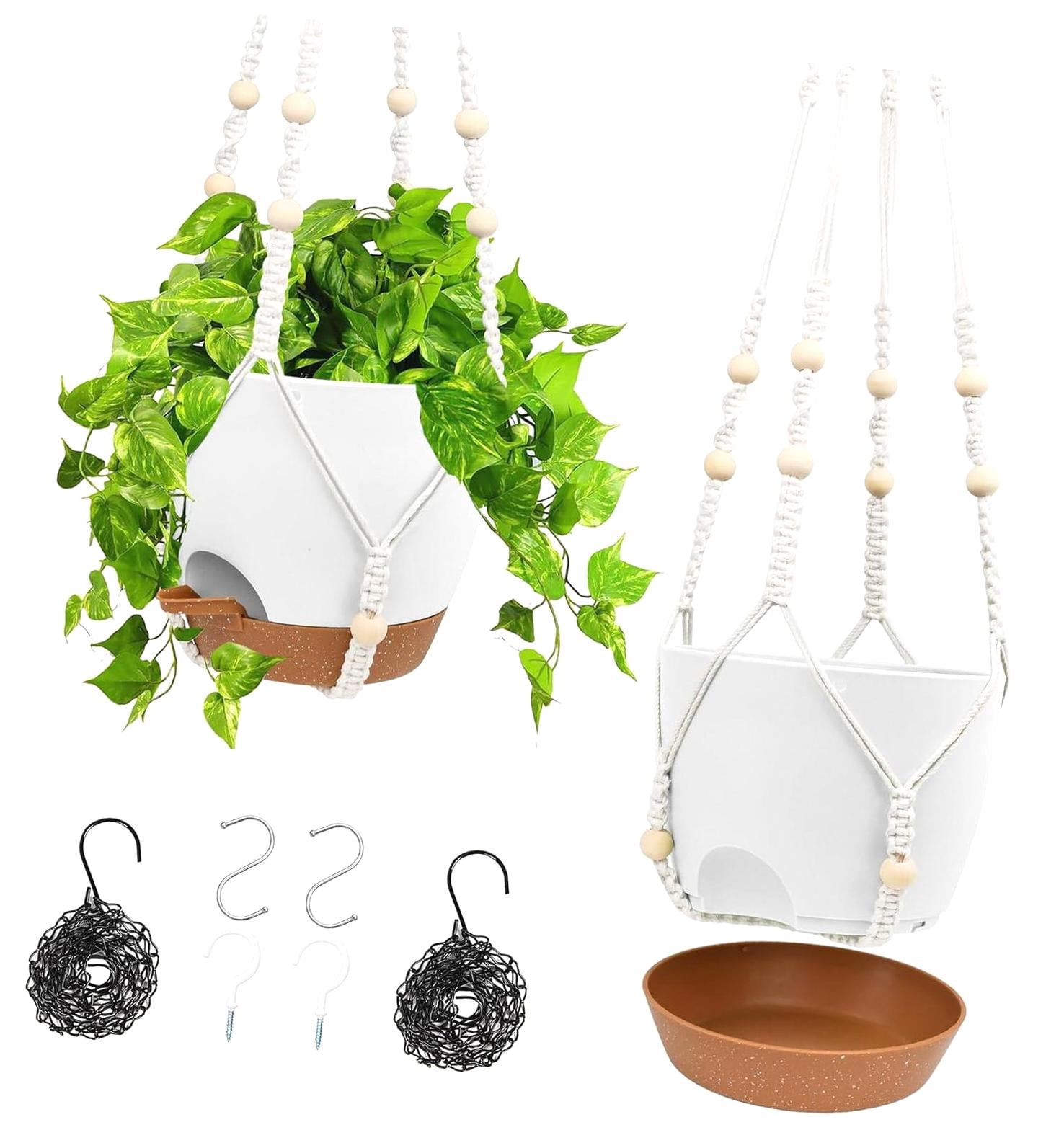 Wellsay Hanging Planters for Indoor Outdoor Plants, 2 Pack Self ...