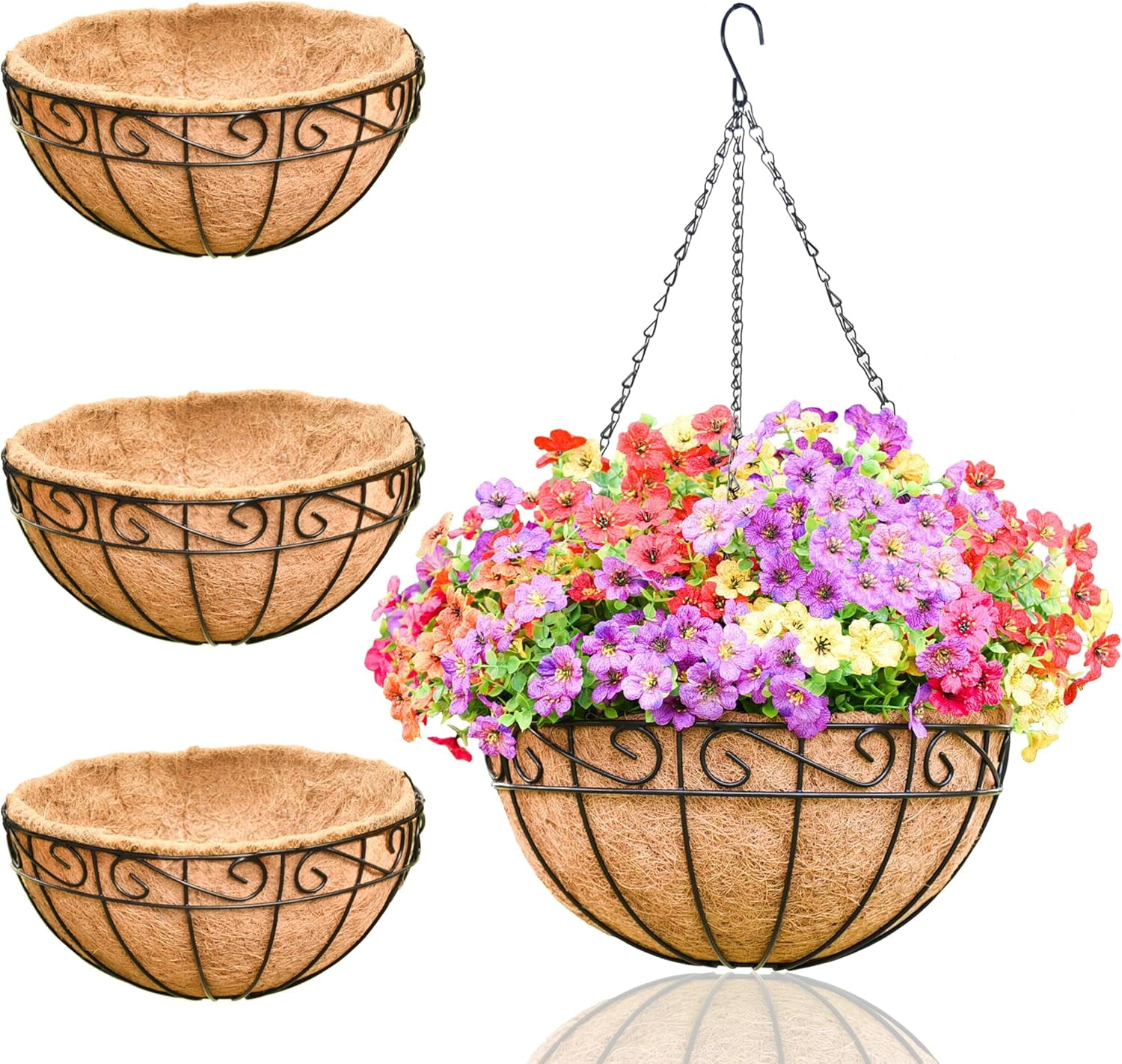 Wellsay Hanging Planters for Outdoor Plants 4 Pack 14 inch Metal ...