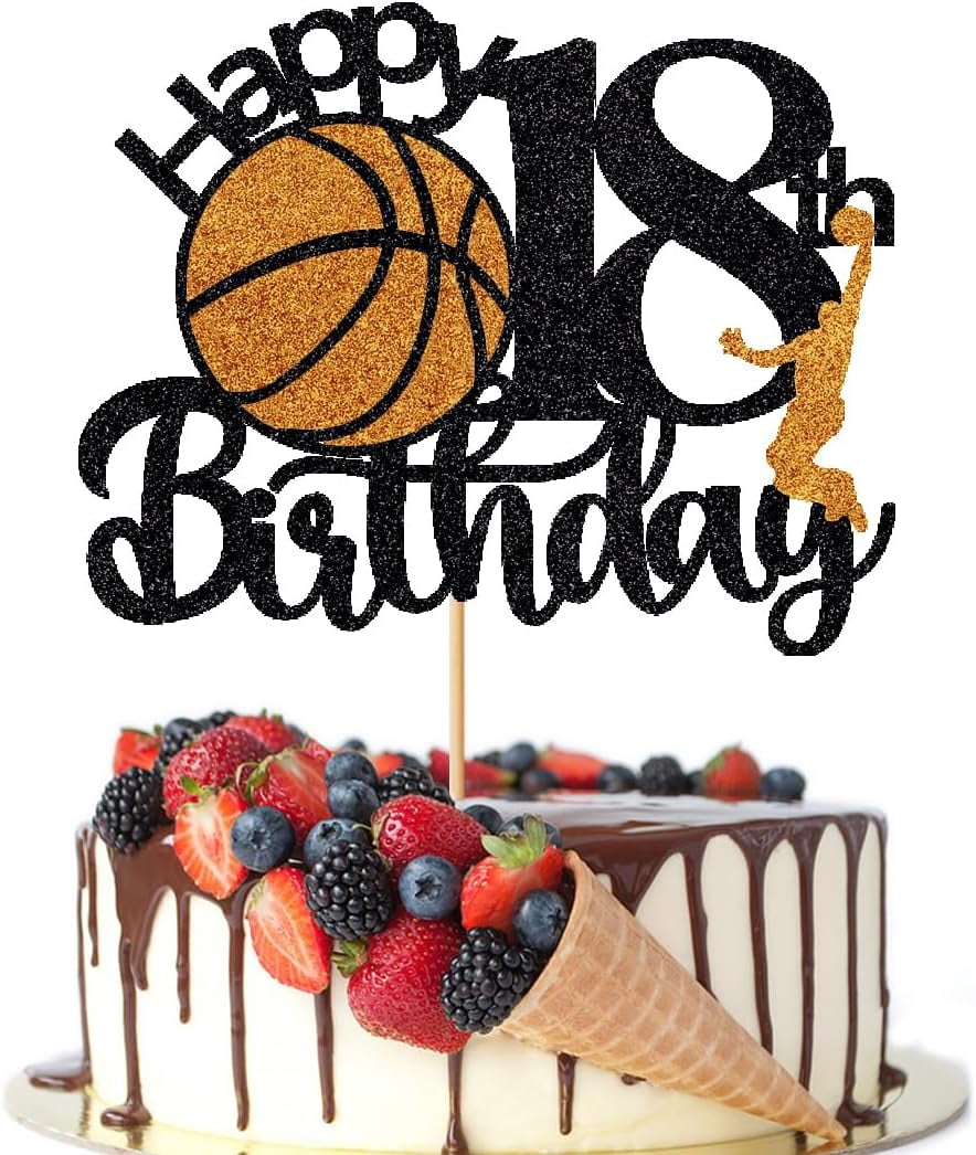 Wellsay Happy 18th Birthday Cake Tor， Sports Cake Pick Cheers to 18 Years Birthday Cake ...