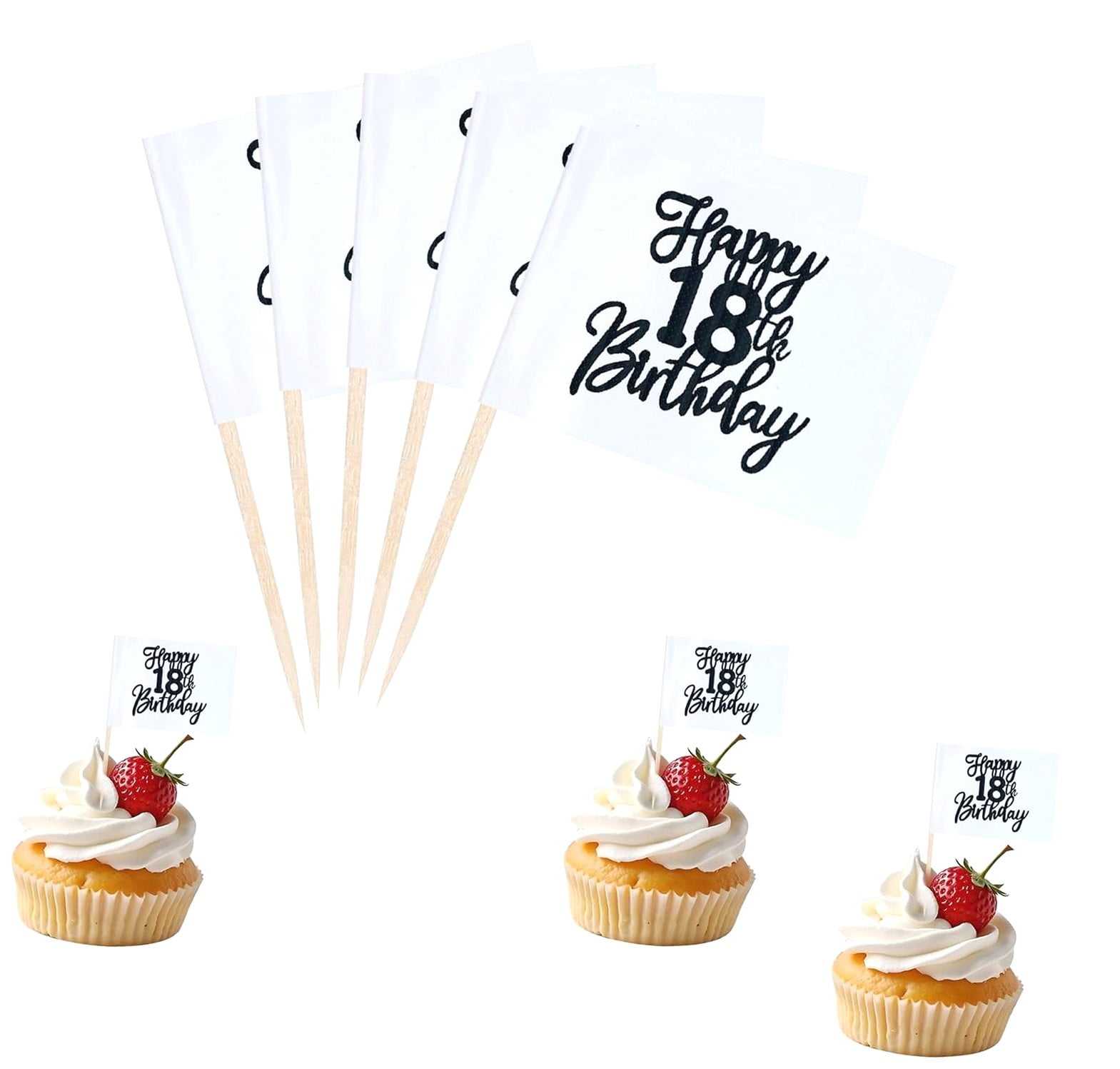 Wellsay Happy 18th Birthday Cupcake Topper Flags Banner Small Cheers to ...