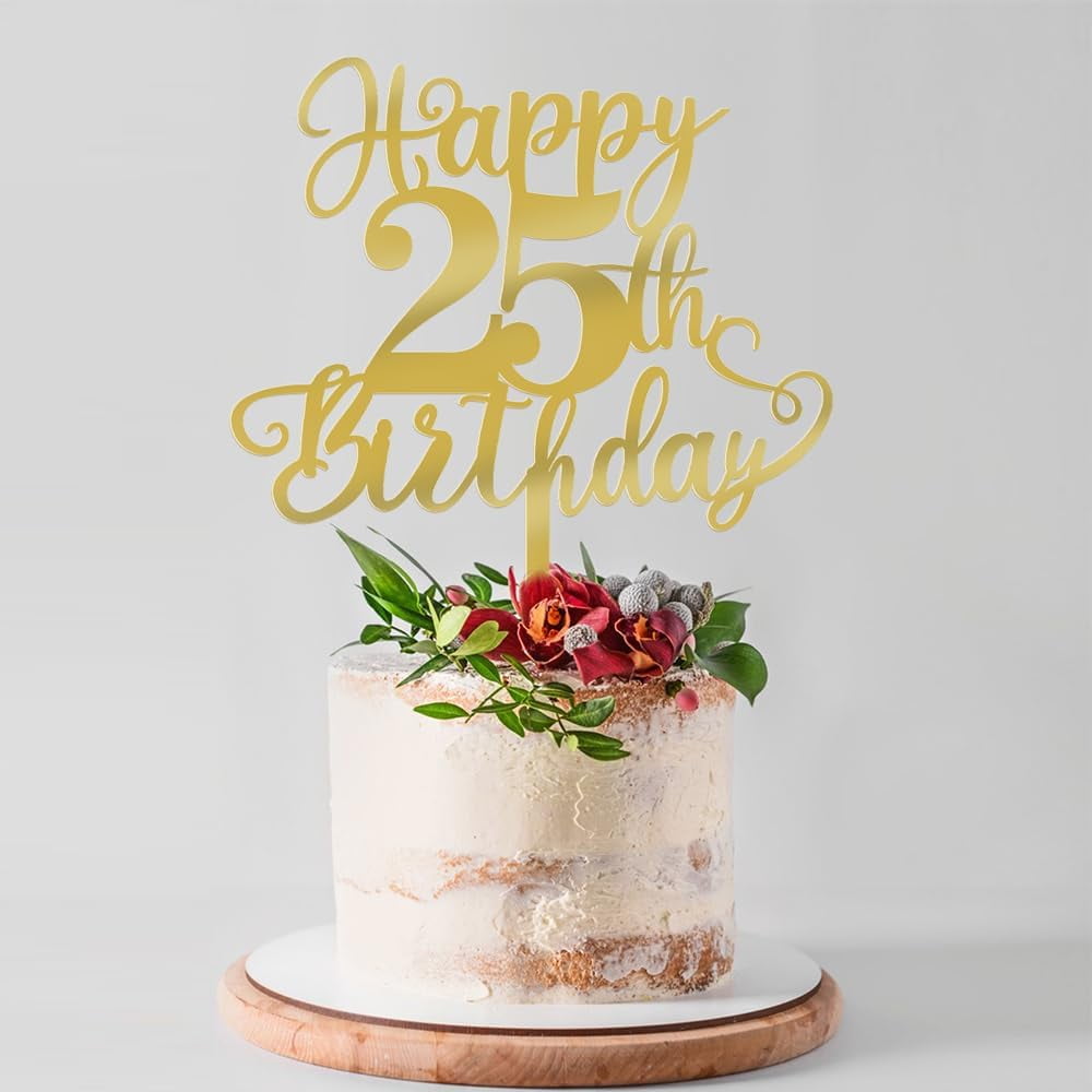 Wellsay Happy 25th birthday cake Tor,red Gold Acrylic Cake Tor,25th ...