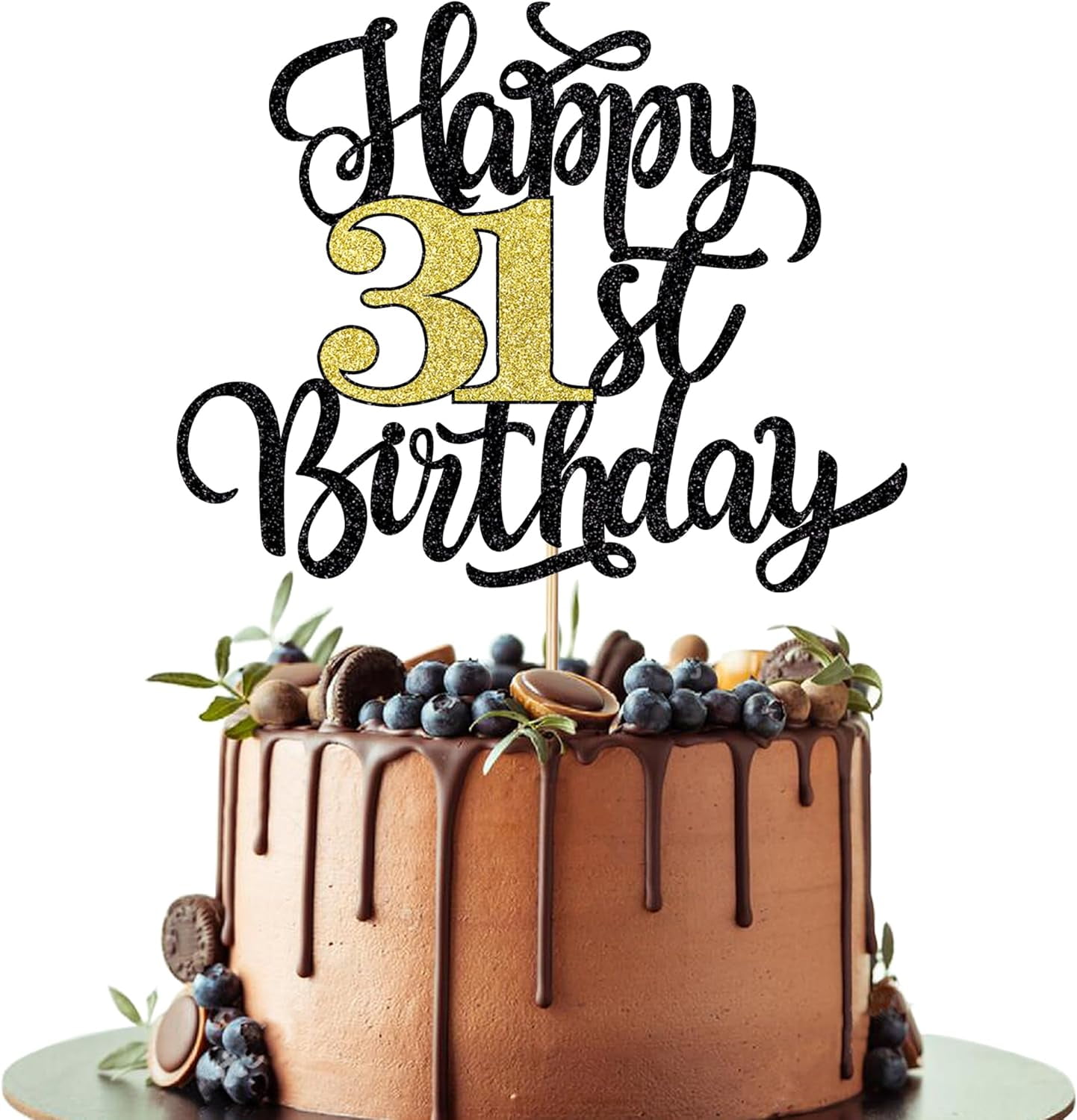 Wellsay Happy 31st Birthday Cake Tor, Black Gold Glitter Birthday Cake ...