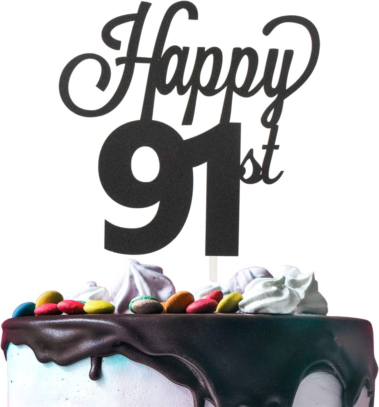 Wellsay Happy 91st Birthday Black & Glitter Cake Tor - Cheers to 91 Years Old Birthday Party ...
