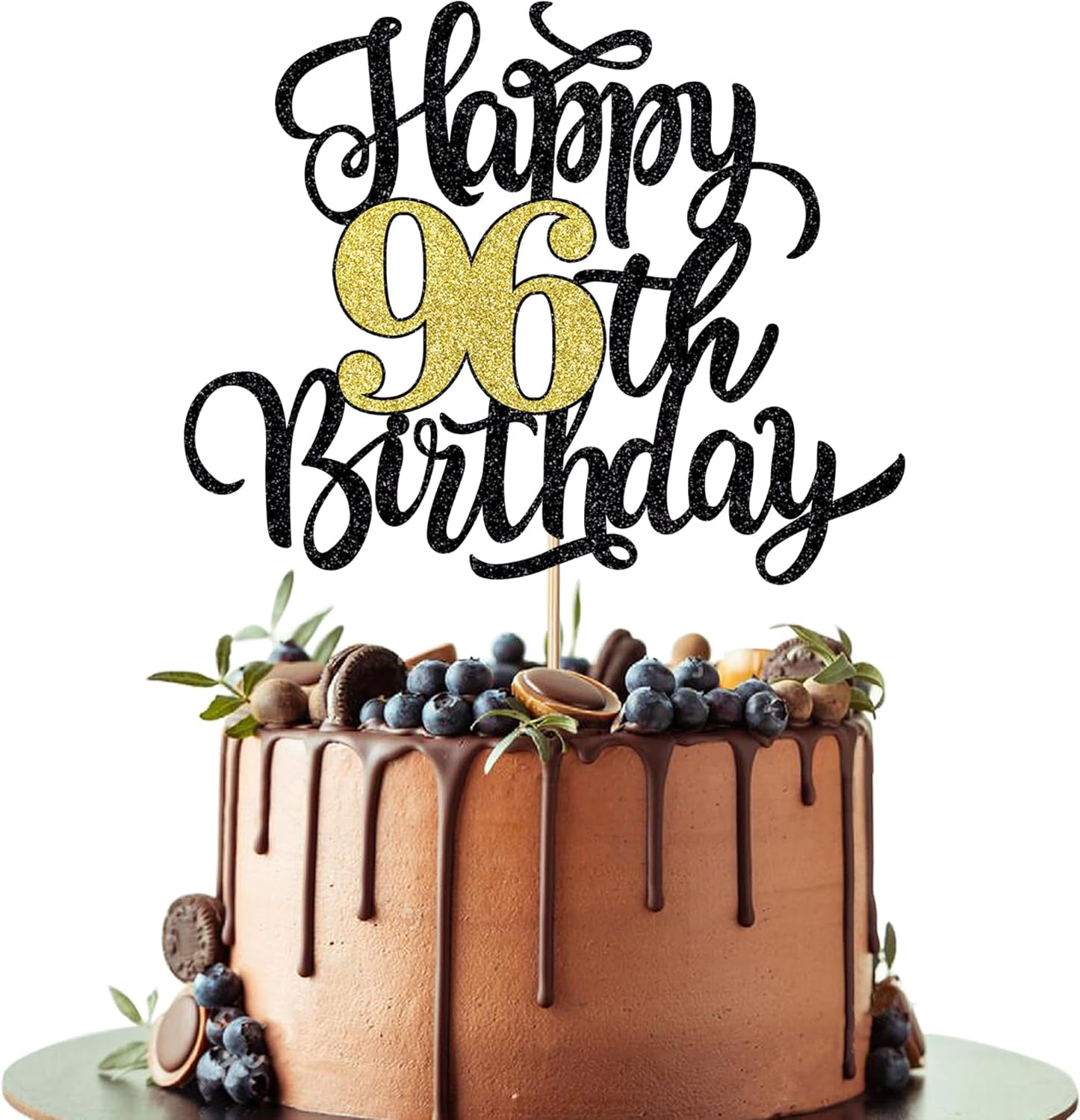 Wellsay Happy 96th Birthday Cake Tor, Black Gold Glitter Birthday Cake Tor, 96th Anniversary ...