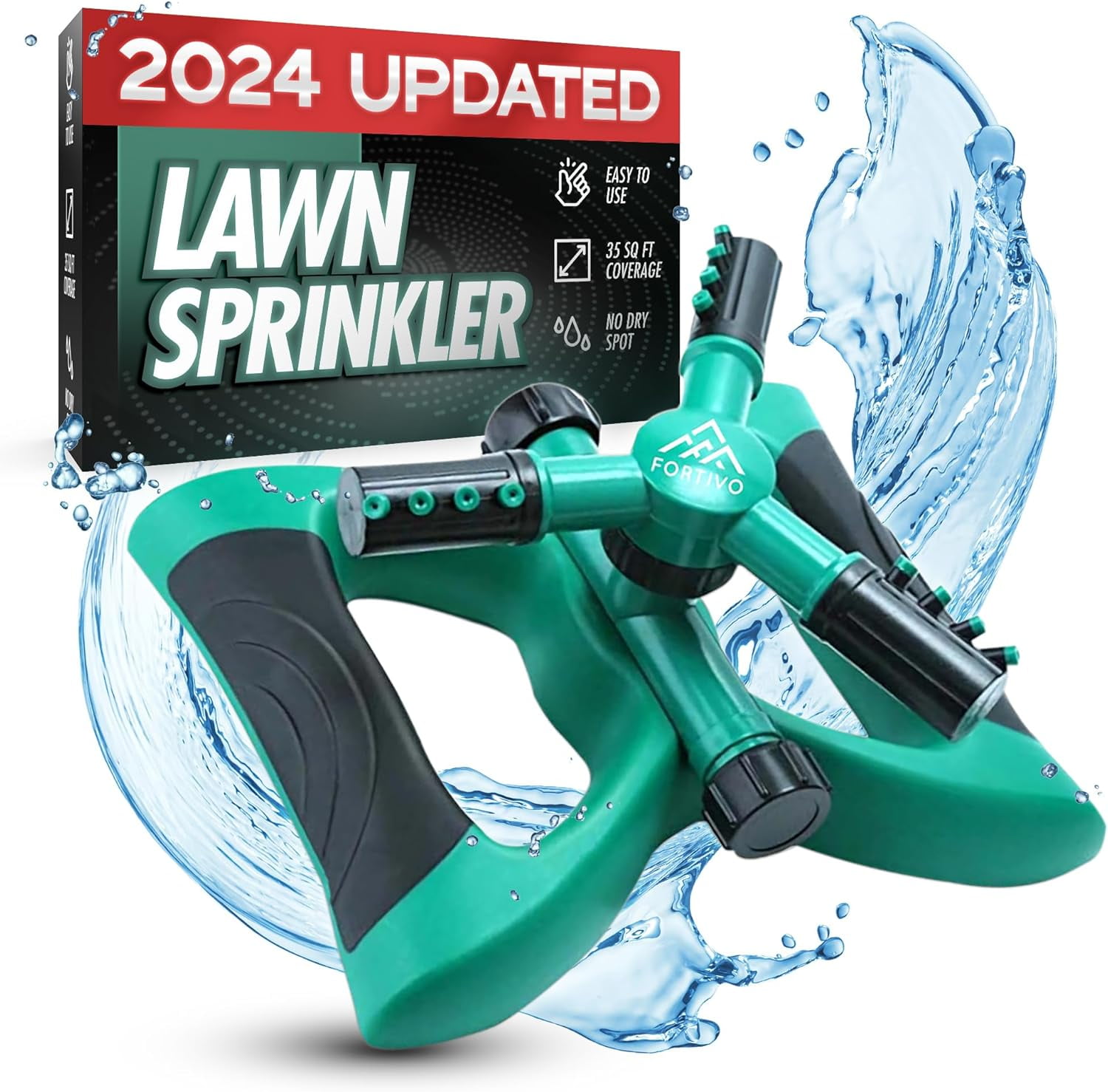 Wellsay Heavy Duty Sprinklers for Yard 3-Arm Lawn Sprinkler, Rotating ...