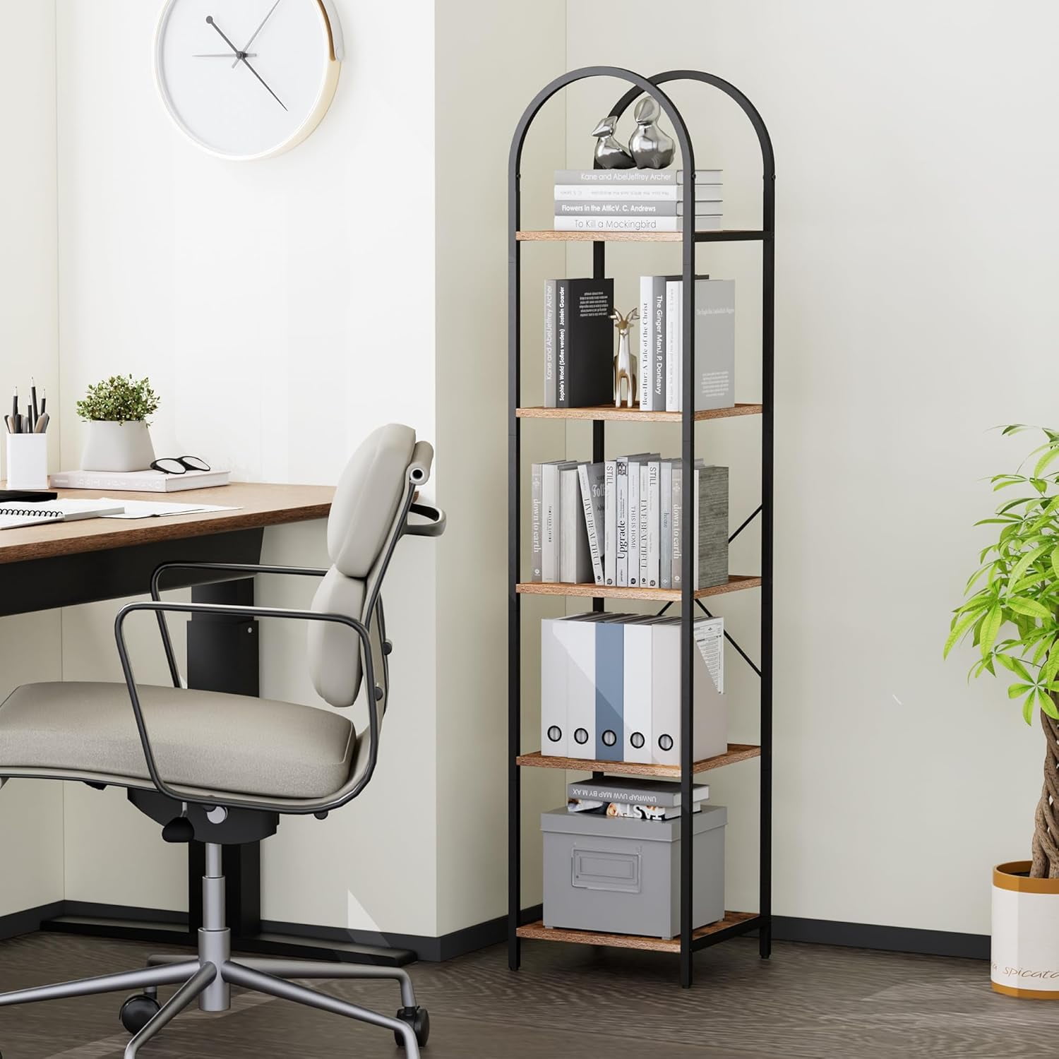 Wellsay Hom 5-Tier Narrow Bookshelf Arched Display Rack, Skinny Tall ...