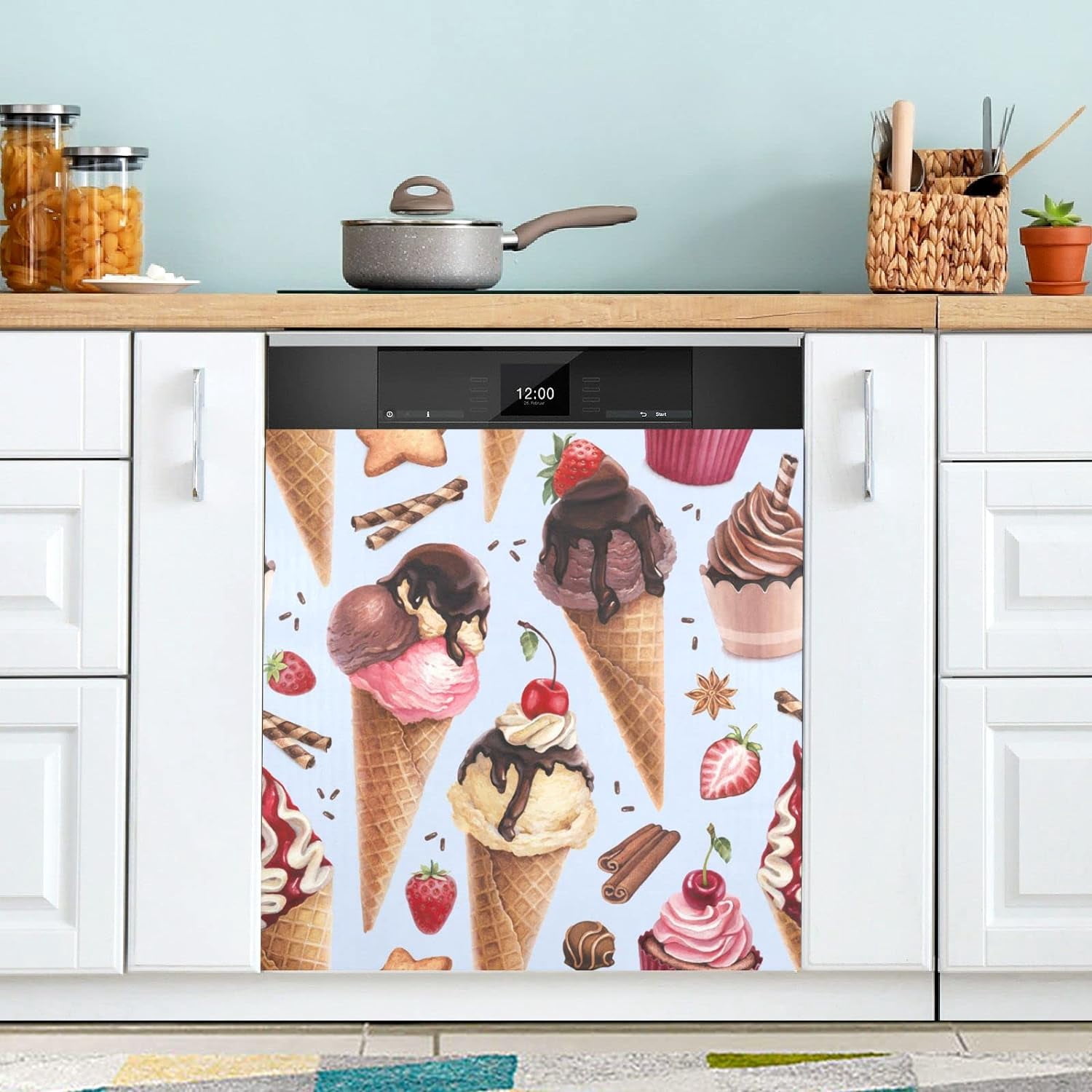 Wellsay Ice Cream Cherry Strawberry Dishwasher Magnet Cover Sticker ...