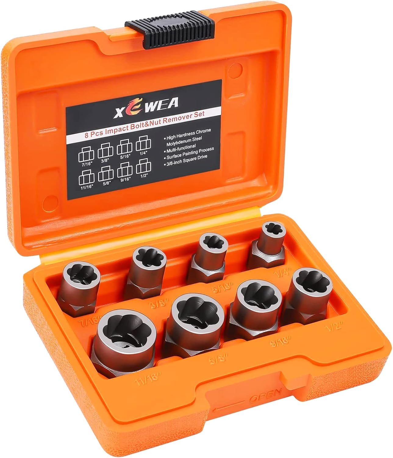 Wellsay Impact Bolt & Nut Remover Set, 8PCS 3/8" Drive Bolt Extractor ...