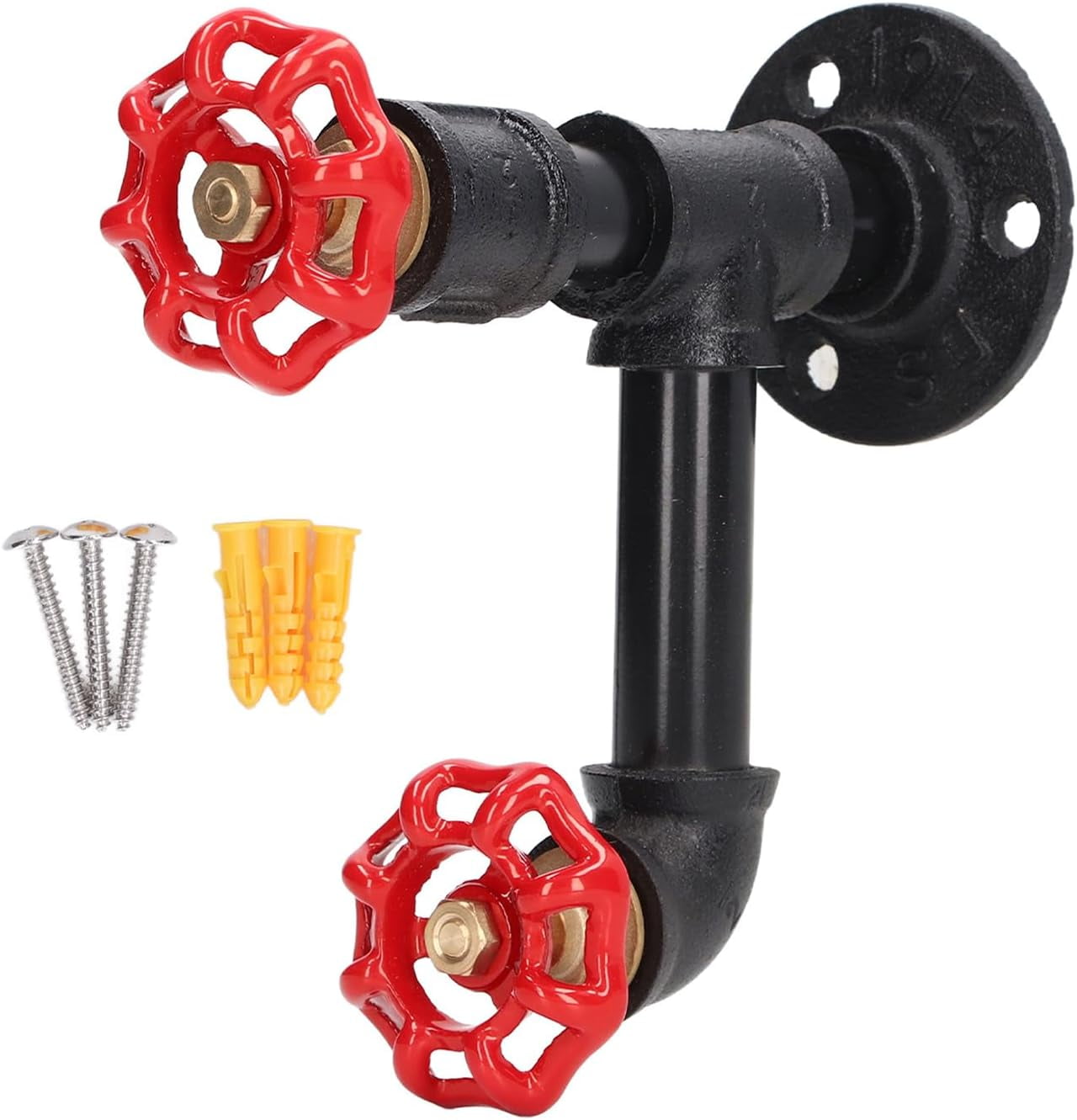 Wellsay Industrial Pipe Red Handwheel Coat Hook Rack Heavy Duty Rustic ...