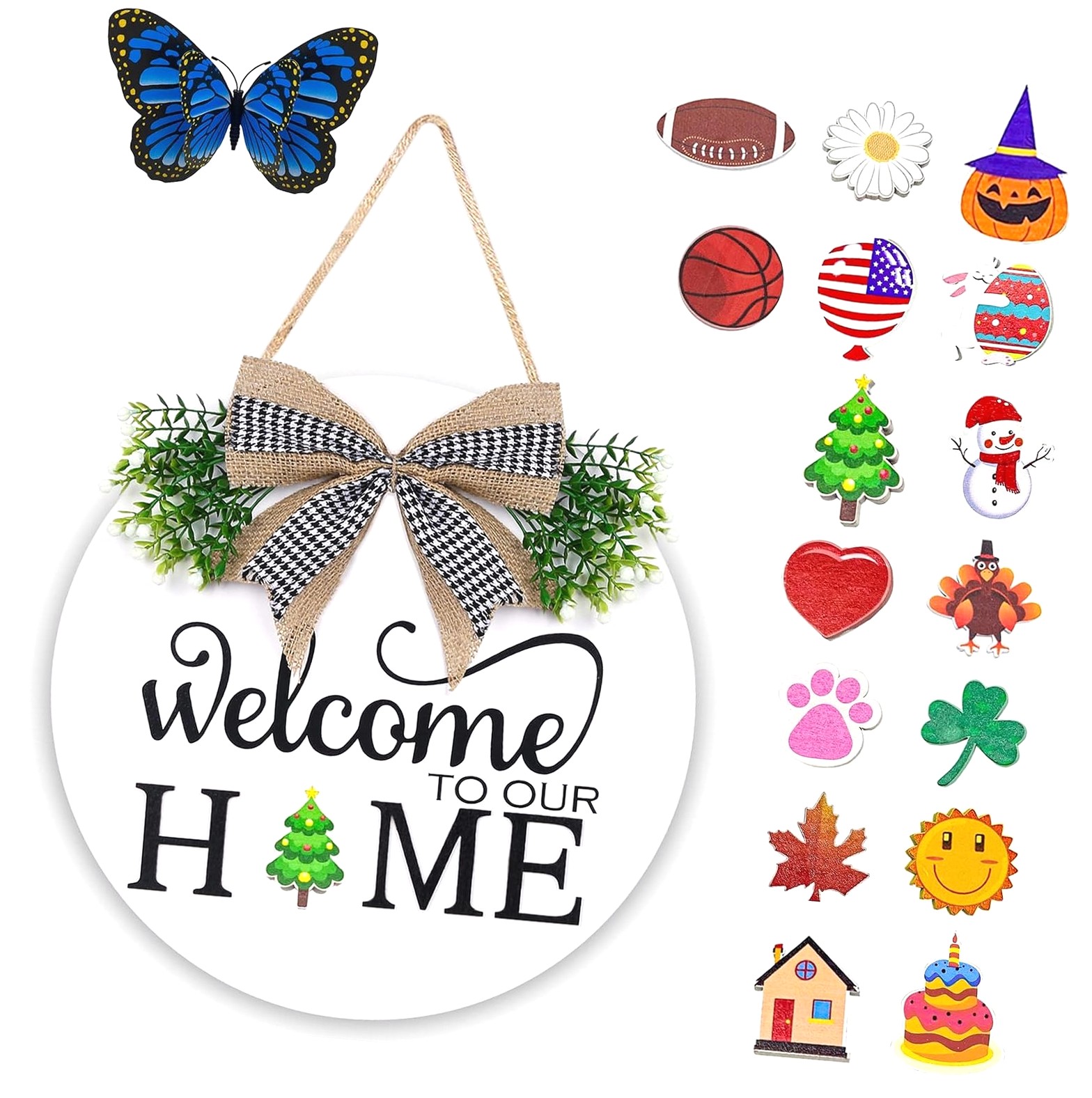 Wellsay Interchangeable Sign for Door Wooden Wreaths with 16 Seasonal ...