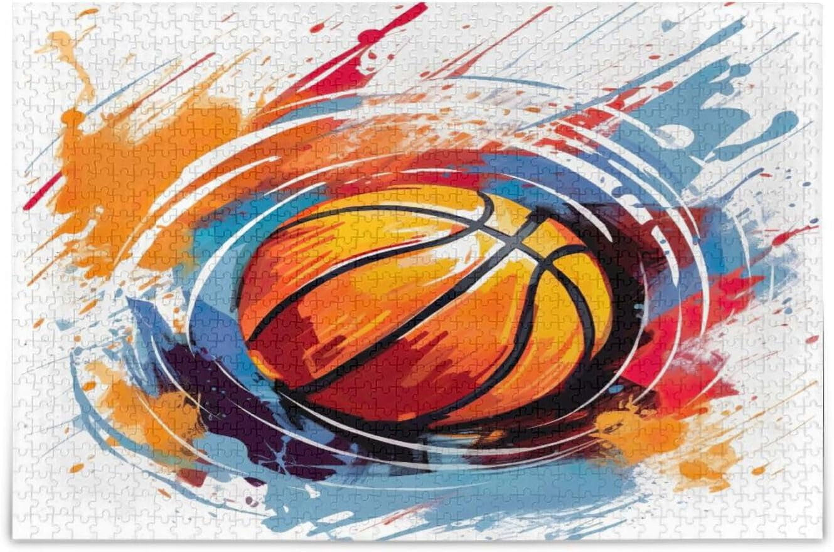 Wellsay Jigsaw Puzzles 500 Pieces for Adults, Basketball Painting Kid's ...