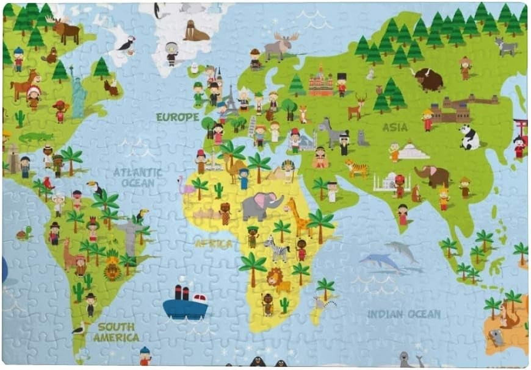Wellsay Jigsaw Puzzles Cute Kids Animals World Map for Kids Adults ...