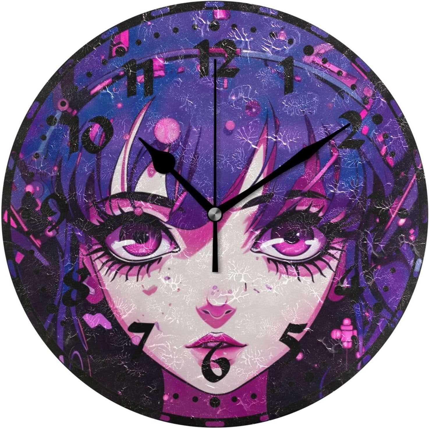 Wellsay Kawaii Art Pattern Wall Clock, Silent Non Ticking 10 Inch ...