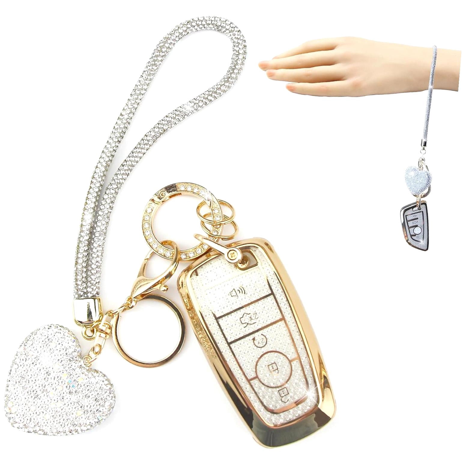 Wellsay Key Fob Cover with Diamond Keychain for Women, Car Key Holder ...