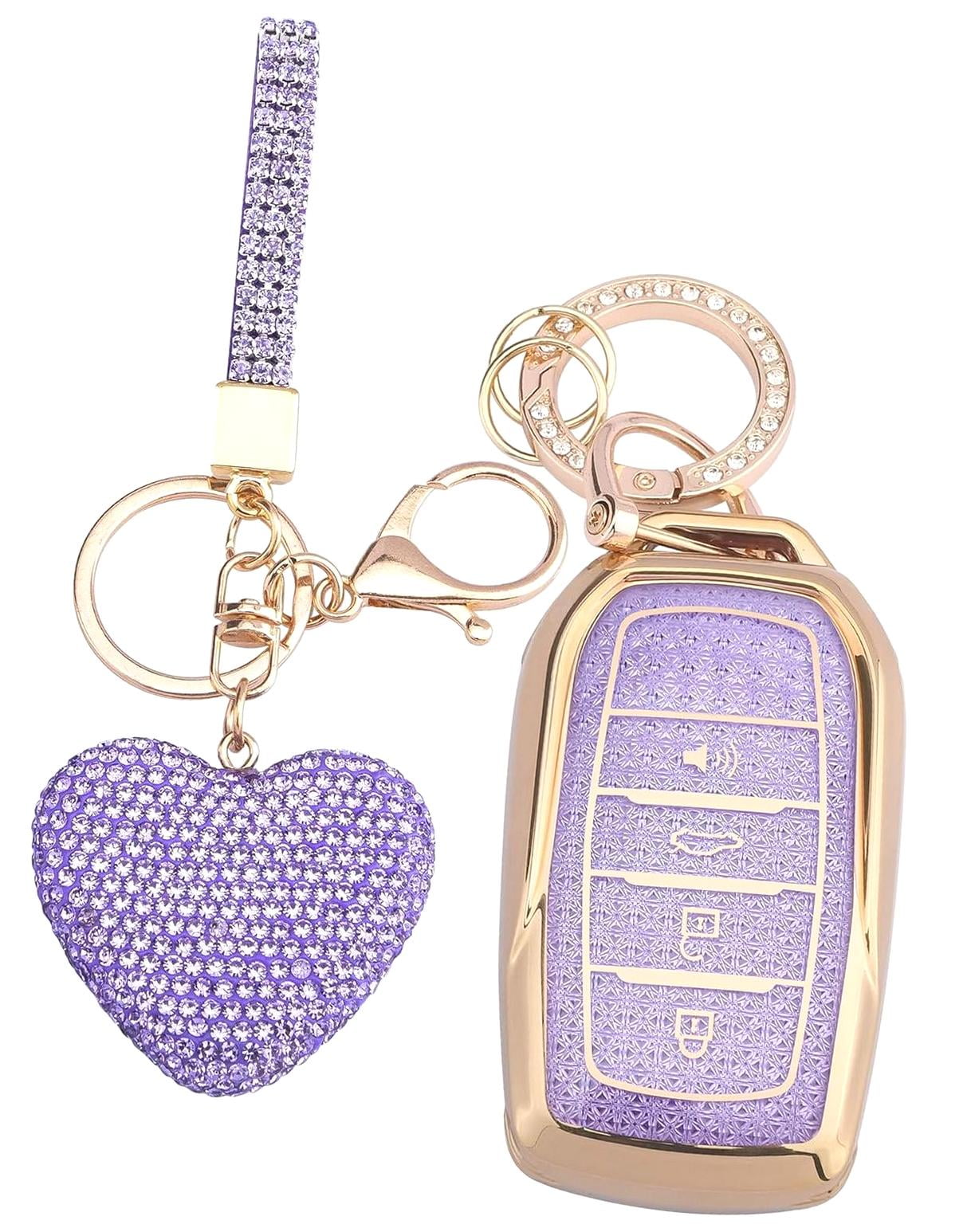 Wellsay Key Fob Cover with Diamond Heart Keychain, TPU for 2019-2024 ...