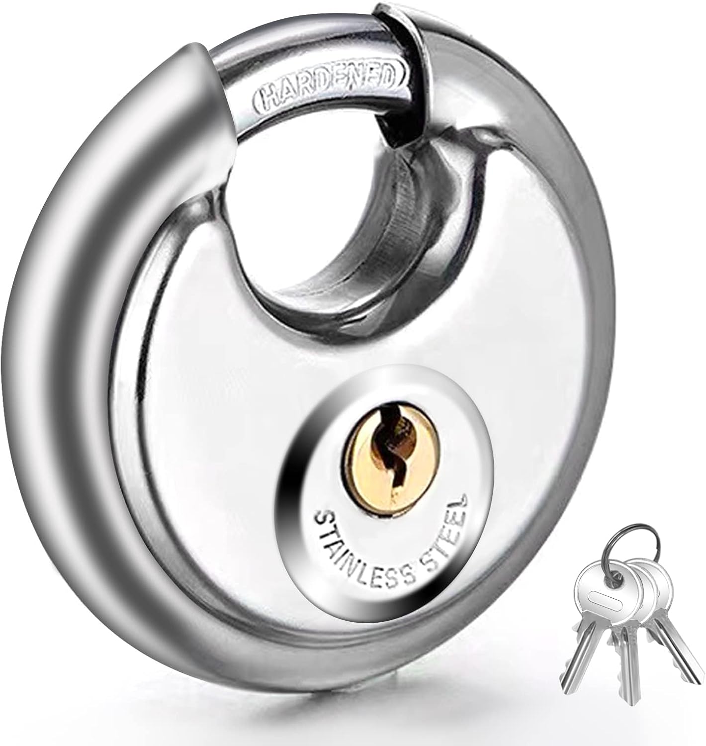 Wellsay ® Keyed Padlock Stainless Steel Disc Lock with 3 Keys, 3/8 Inch ...